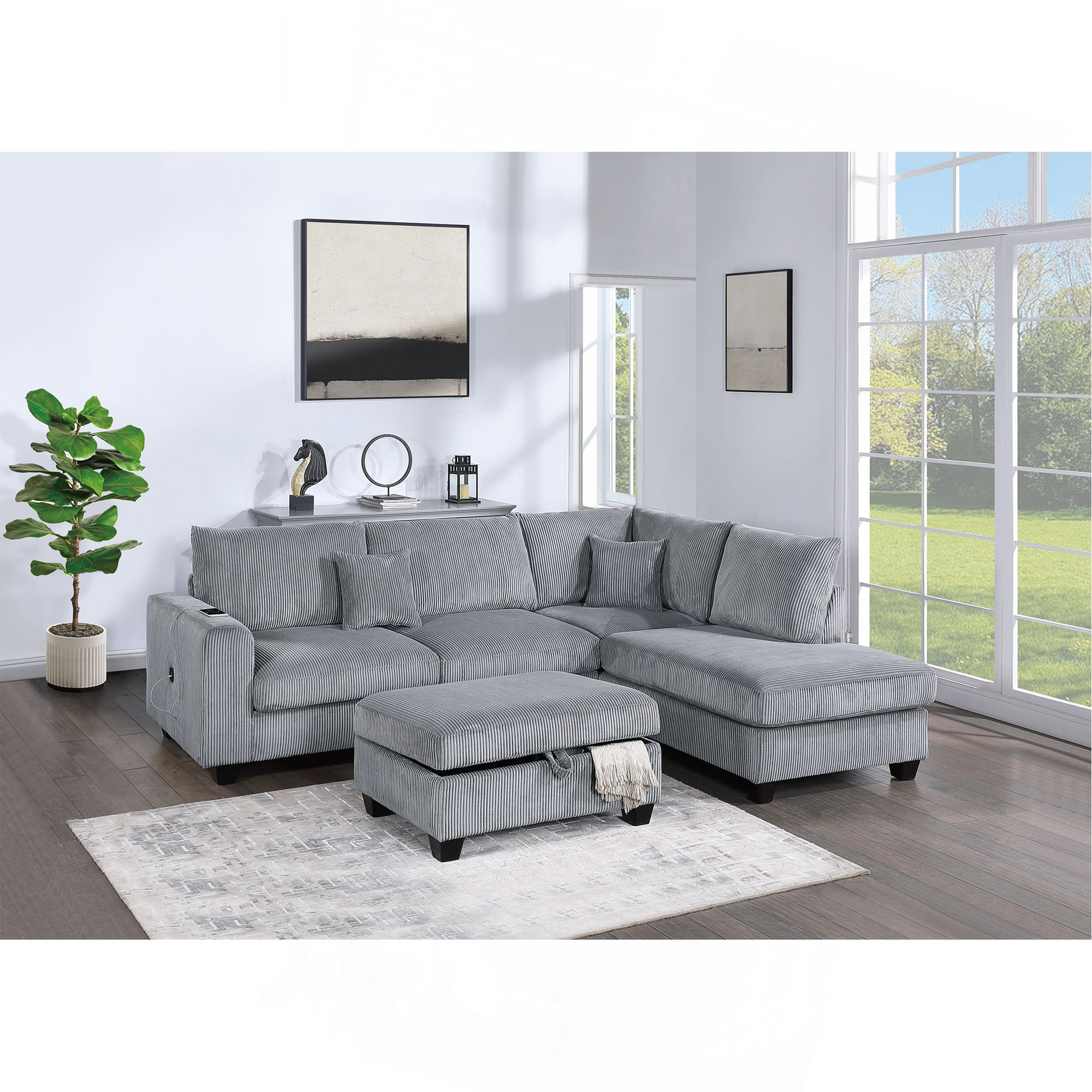 Latitude Run® Ivory Color 3Pc Sectional Set Corduroy Upholstered LAF ...
