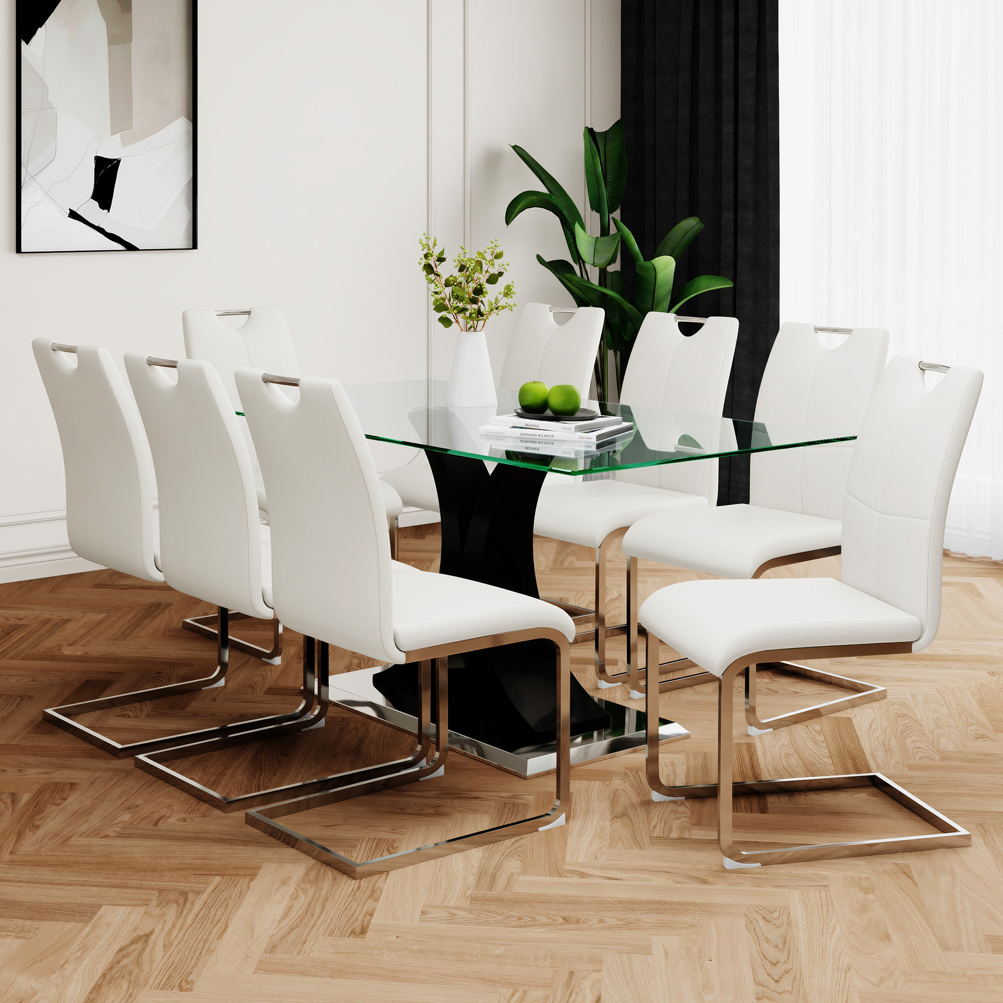 Orren Ellis Modern Style Glass Dining Table,Glass Top,dining room set ...