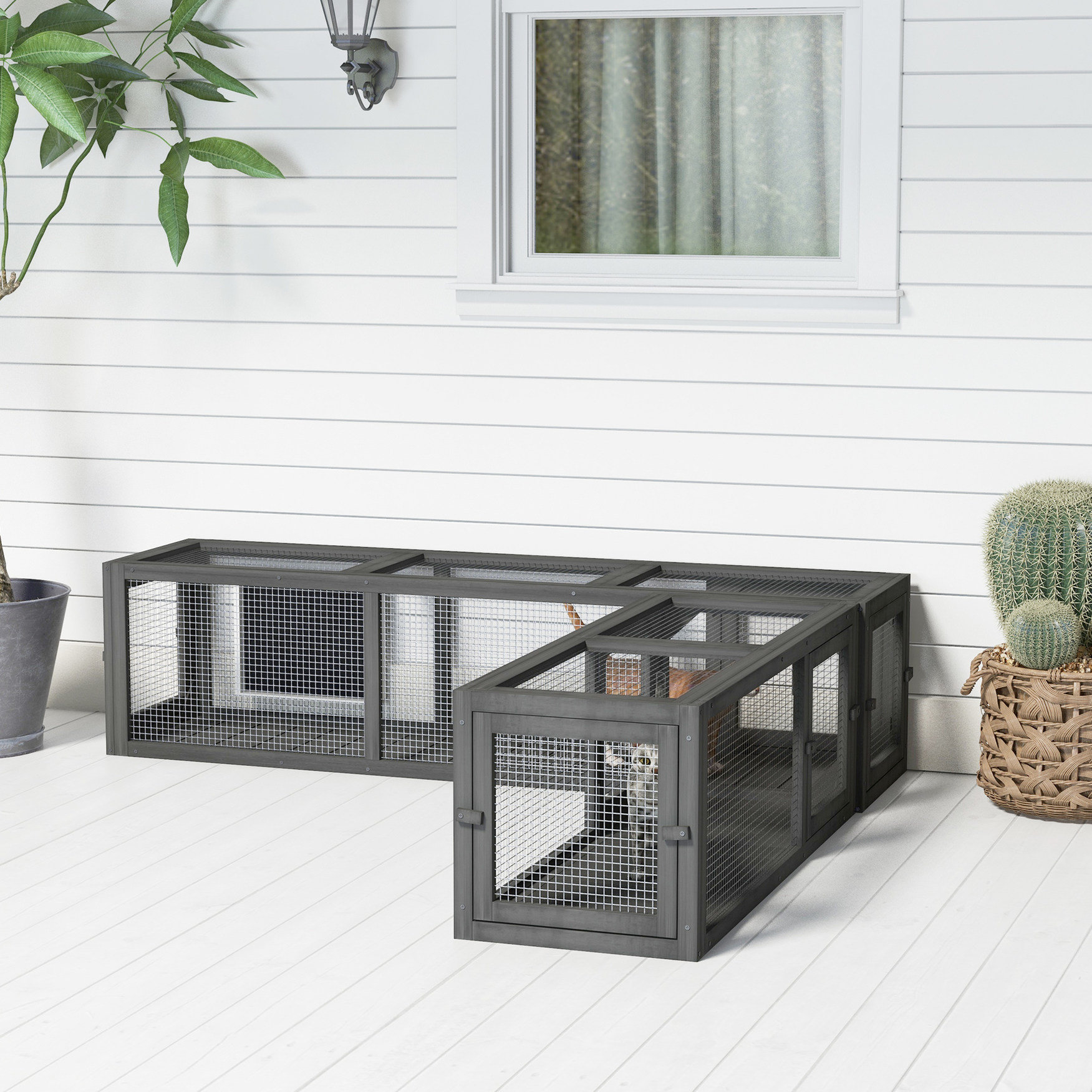 Tucker Murphy Pet™ 98" Outdoor Wooden Cat Tube, Dark Gray, Combinable ...