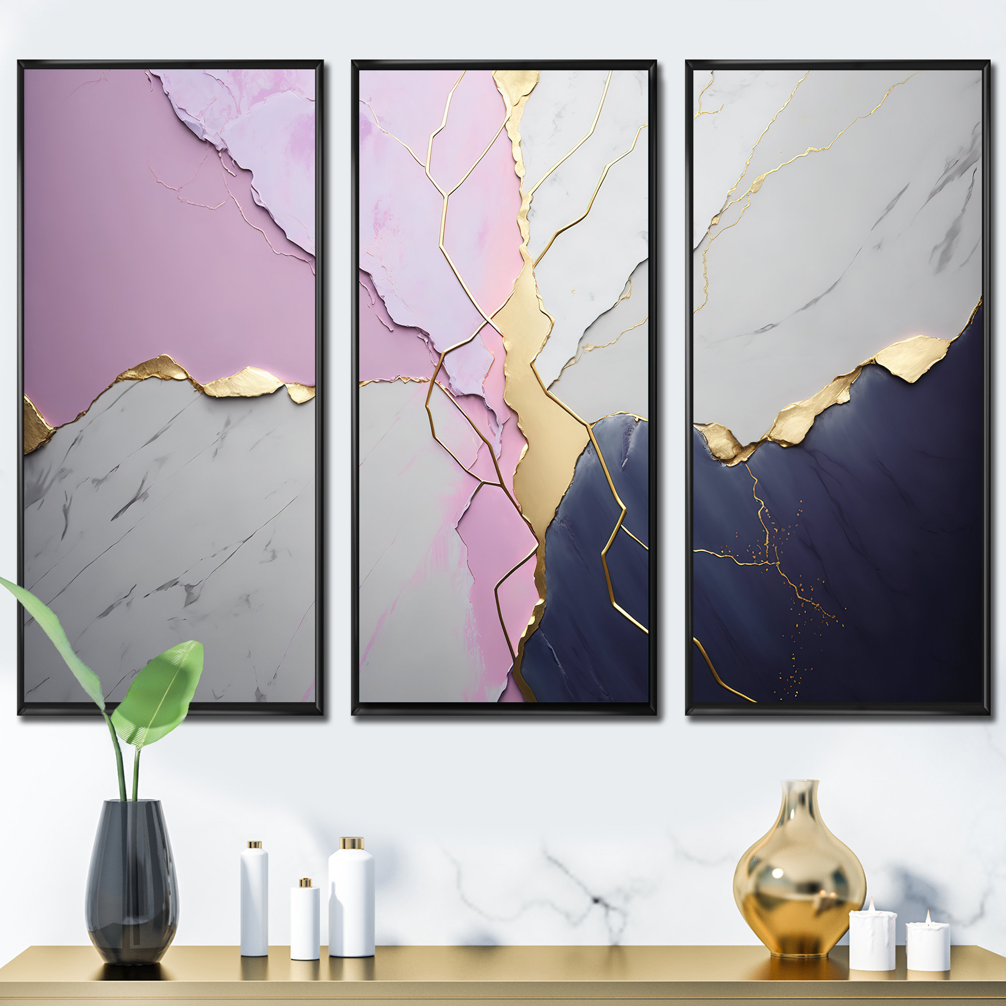 Design Art Abstract Geode Pink IV - 3 Piece Print | Wayfair