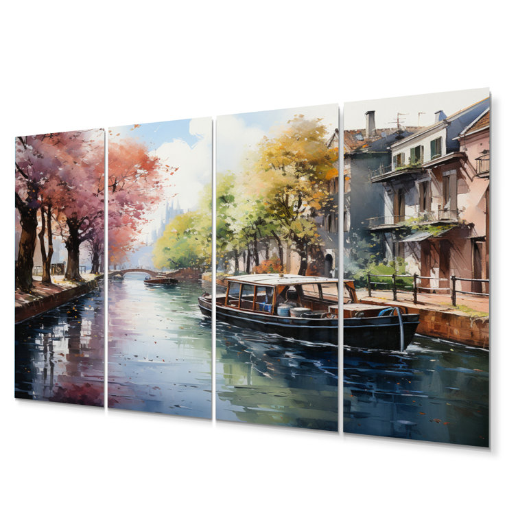 DesignArt Green Canal Waterways Pointillismpointillism - Canals Metal ...