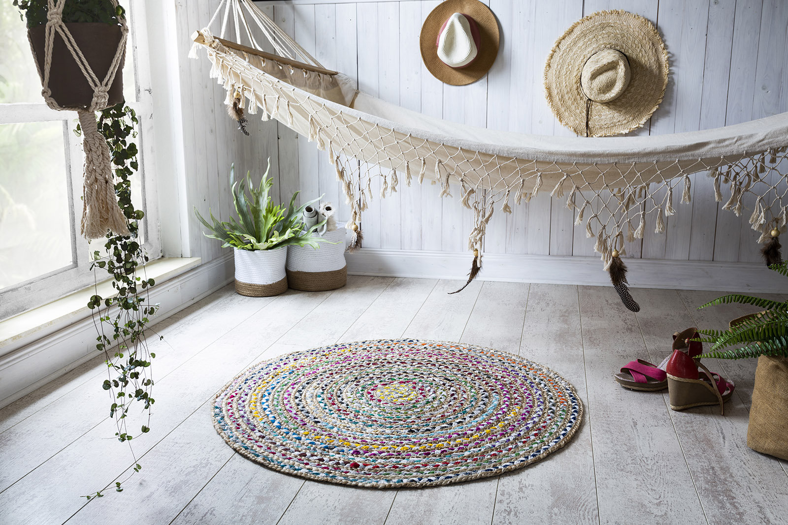 Dakota Fields Pastel Rainbow By Rita Rugs, Jute Hand Woven Round Rug ...