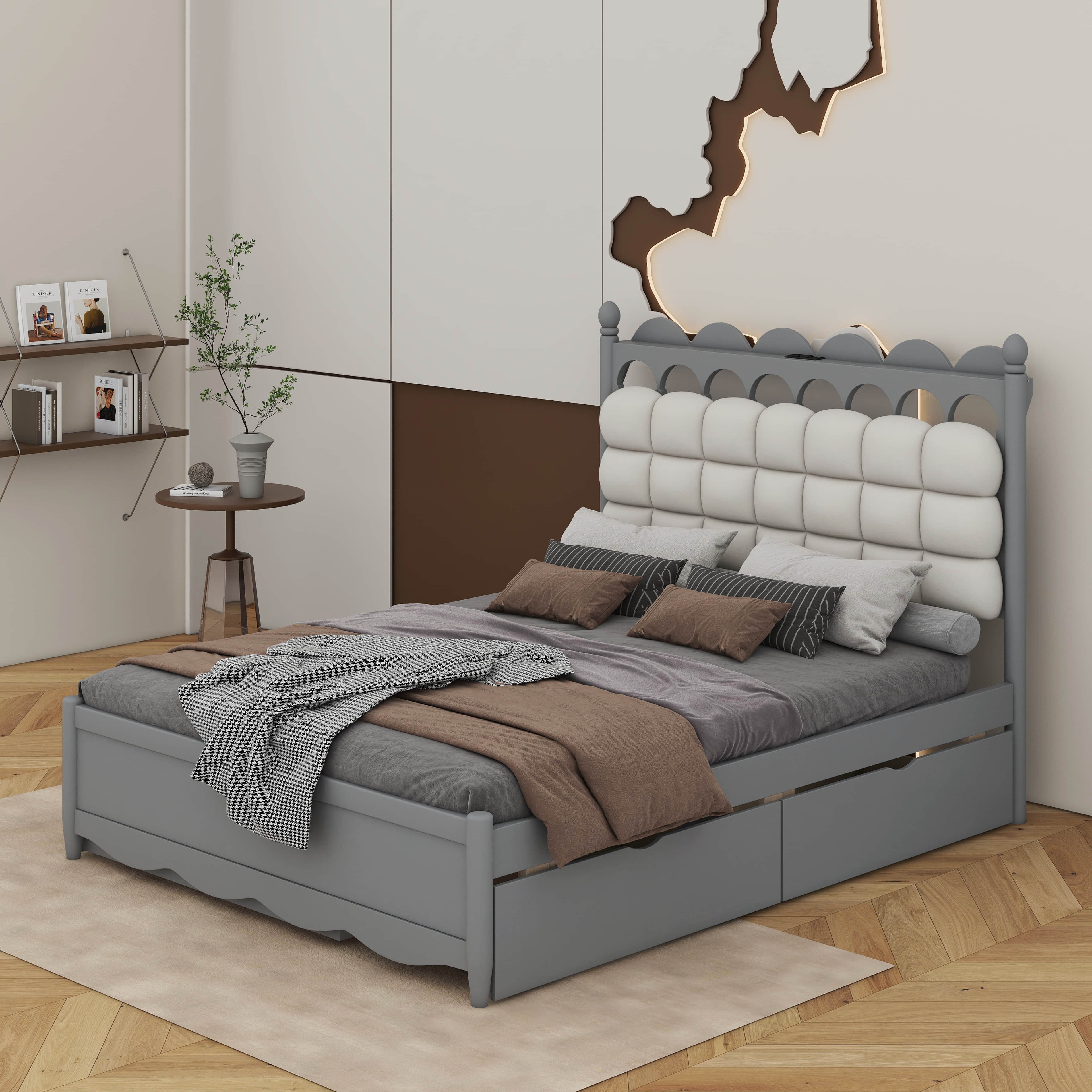 Lark Manor Queen Size Wooden Storage Platform Bed With 2 Big Drawers ...