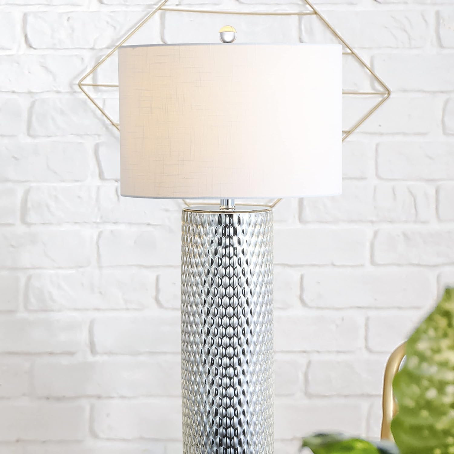 Everly Quinn Isabella Glass LED Table Lamp With Cotton Drum Shade ...