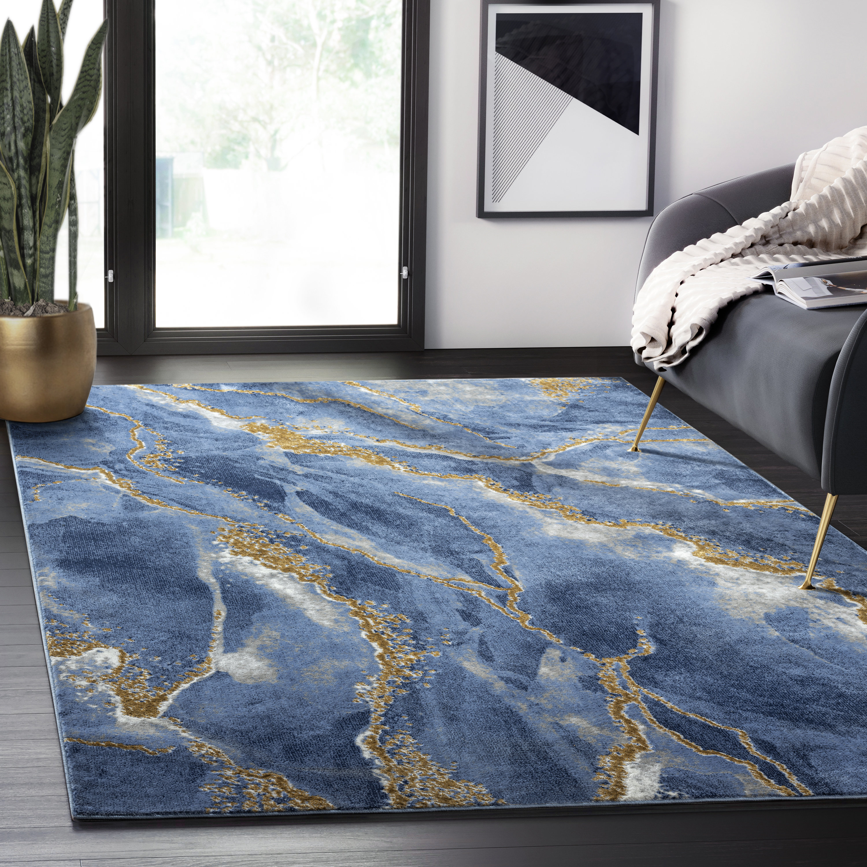 Mercer41 Jasperd Abstract Machine Made Polypropylene Area Rug in Blue ...