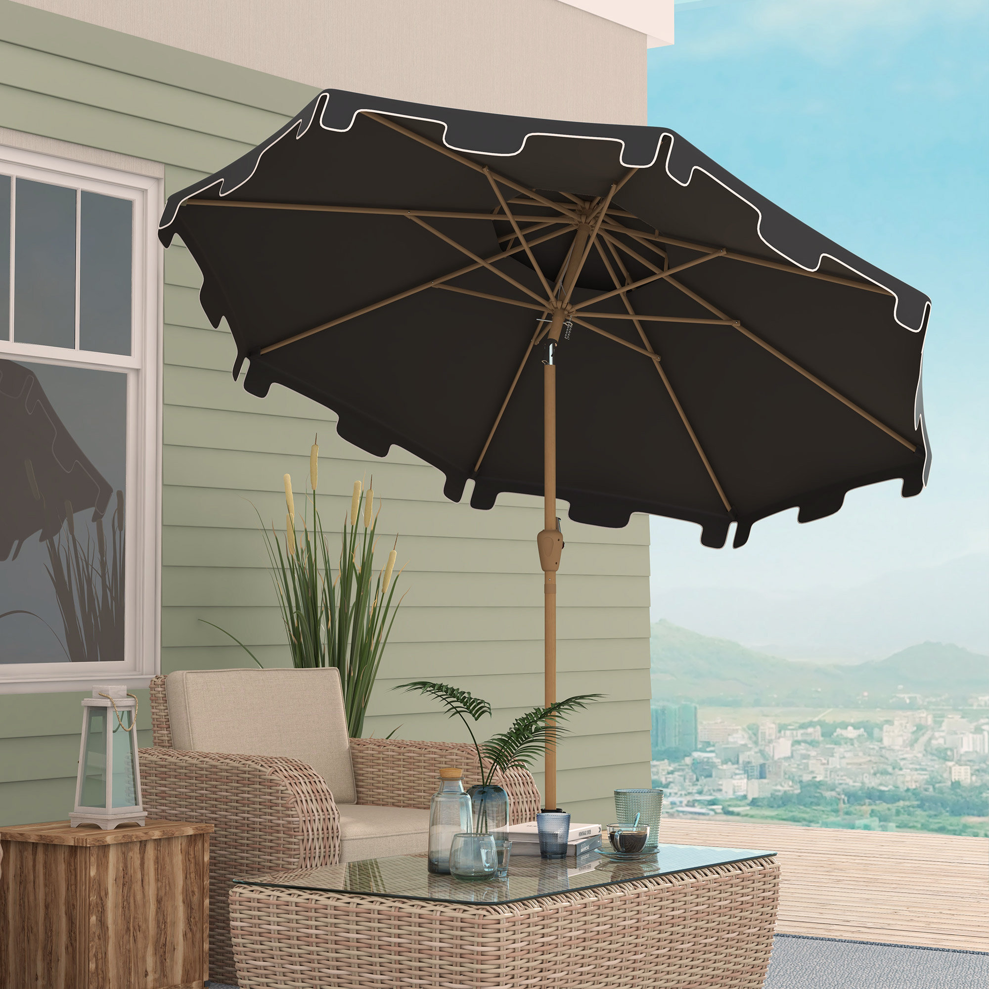 Arlmont & Co. Patio Umbrella with Push Button Tilt and Crank, Double ...