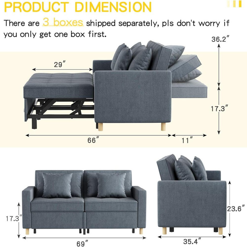 Latitude Run® 71" Square Arm Sofa Bed & Reviews | Wayfair