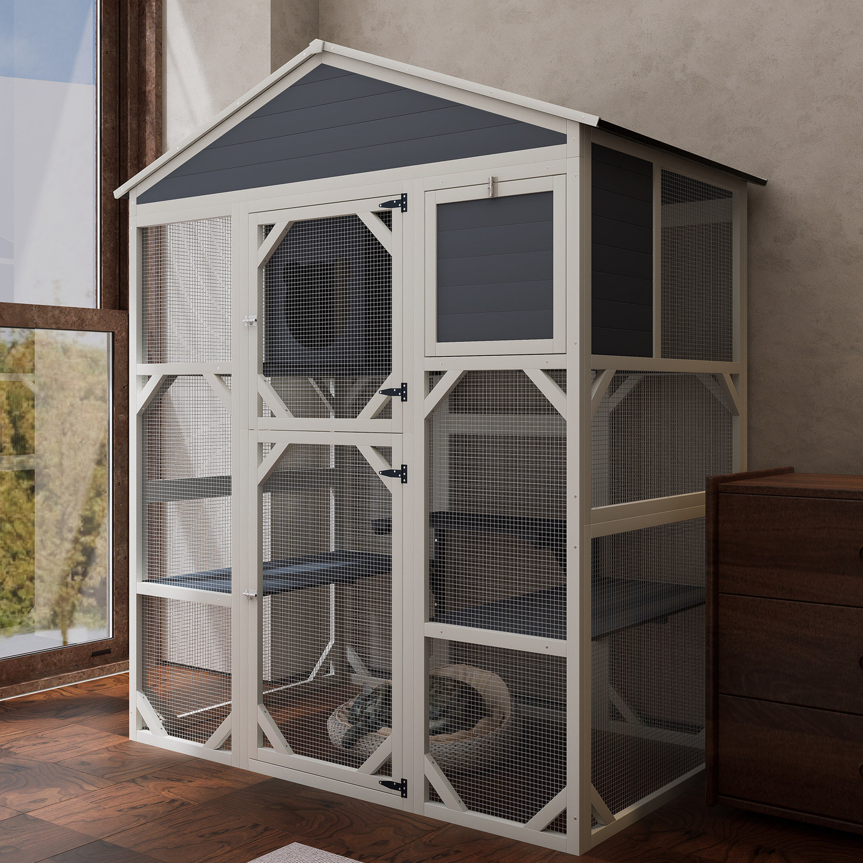 Tucker Murphy Pet™ Waterproof Gray Wooden Pet Cage With 2 Napping ...