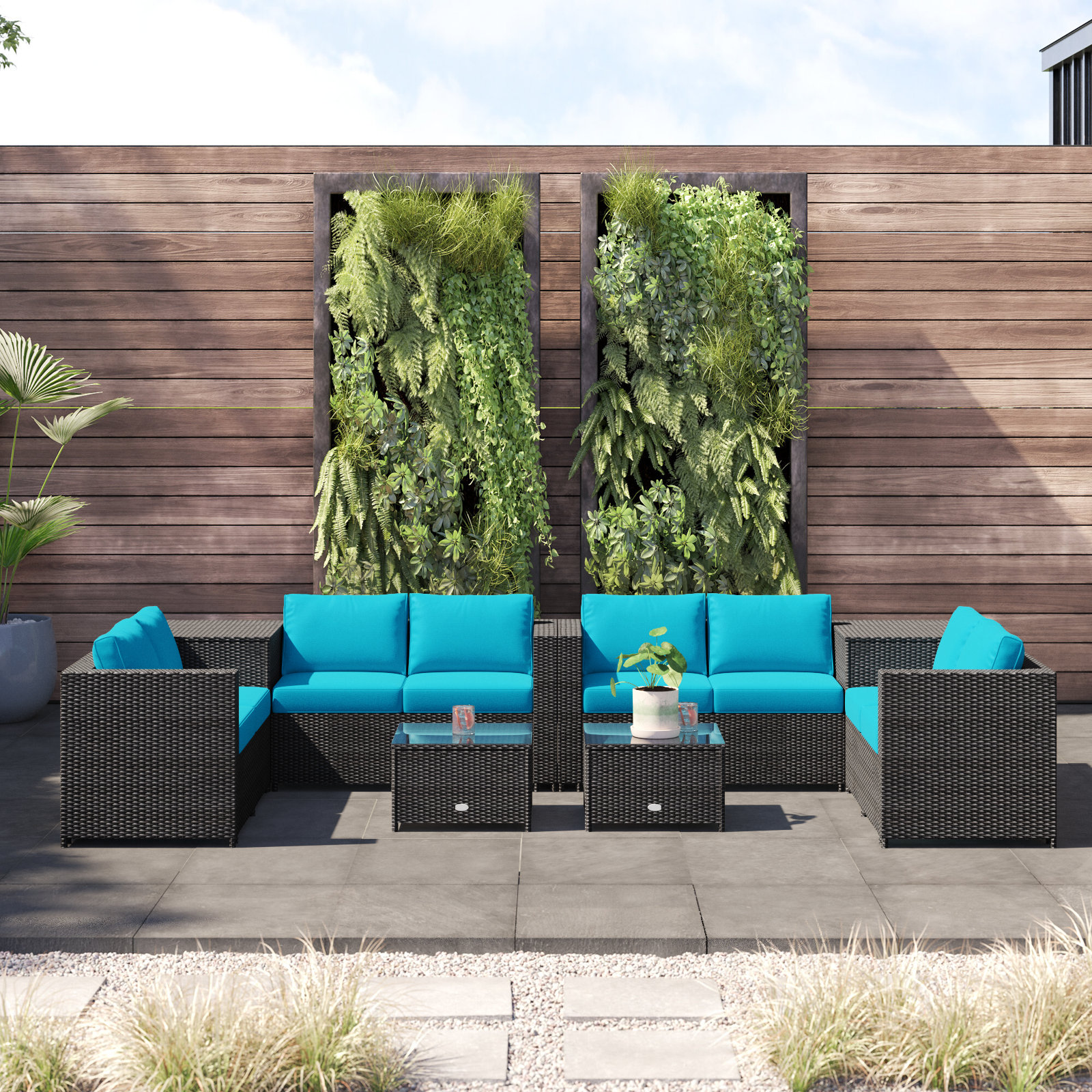 Wade Logan Ashriel Wade Logan® - Ensemble de meubles de patio en rotin 8 pièces - Wayfair Canada