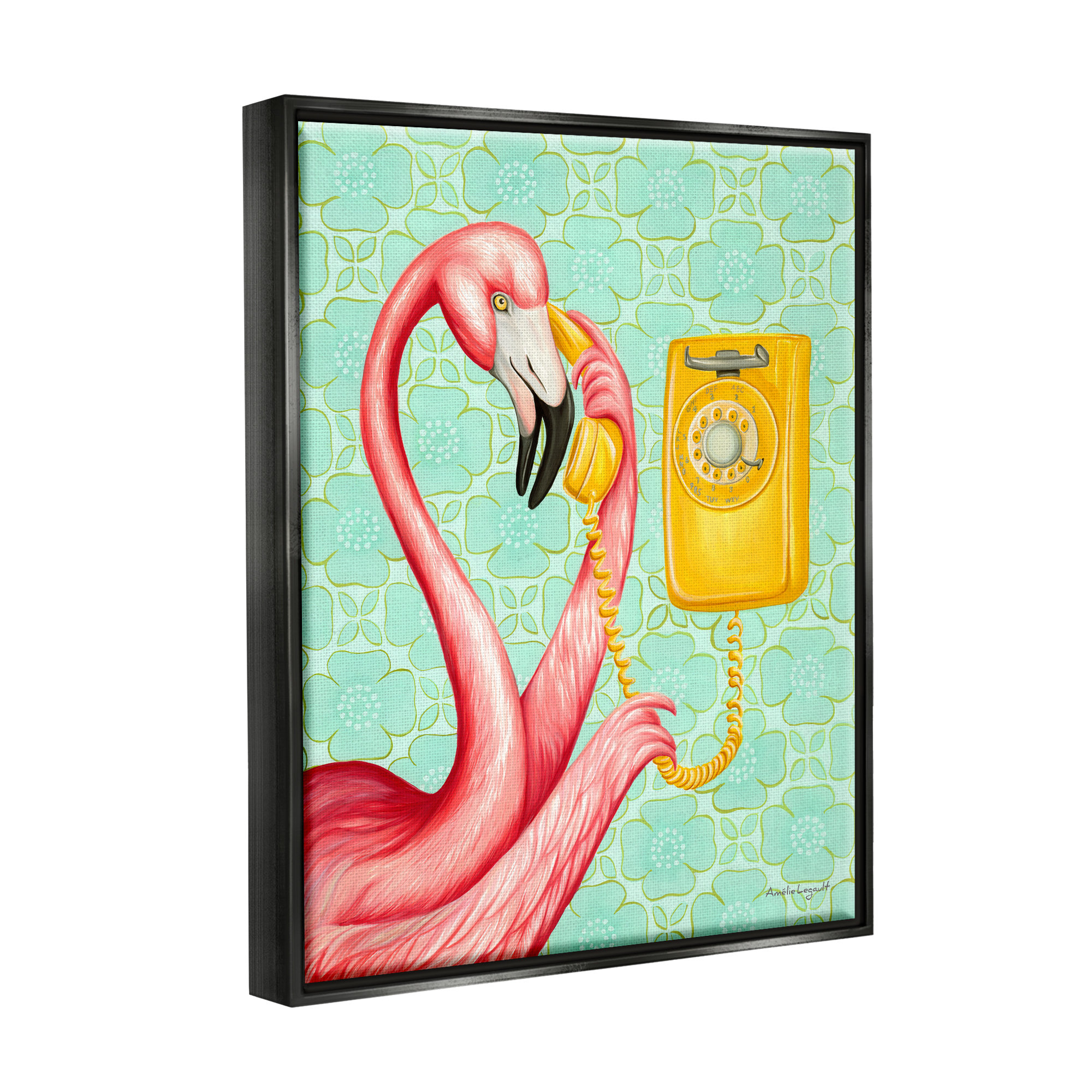 Stupell Industries Flamingo Using Retro Telephone Patterned Flower ...