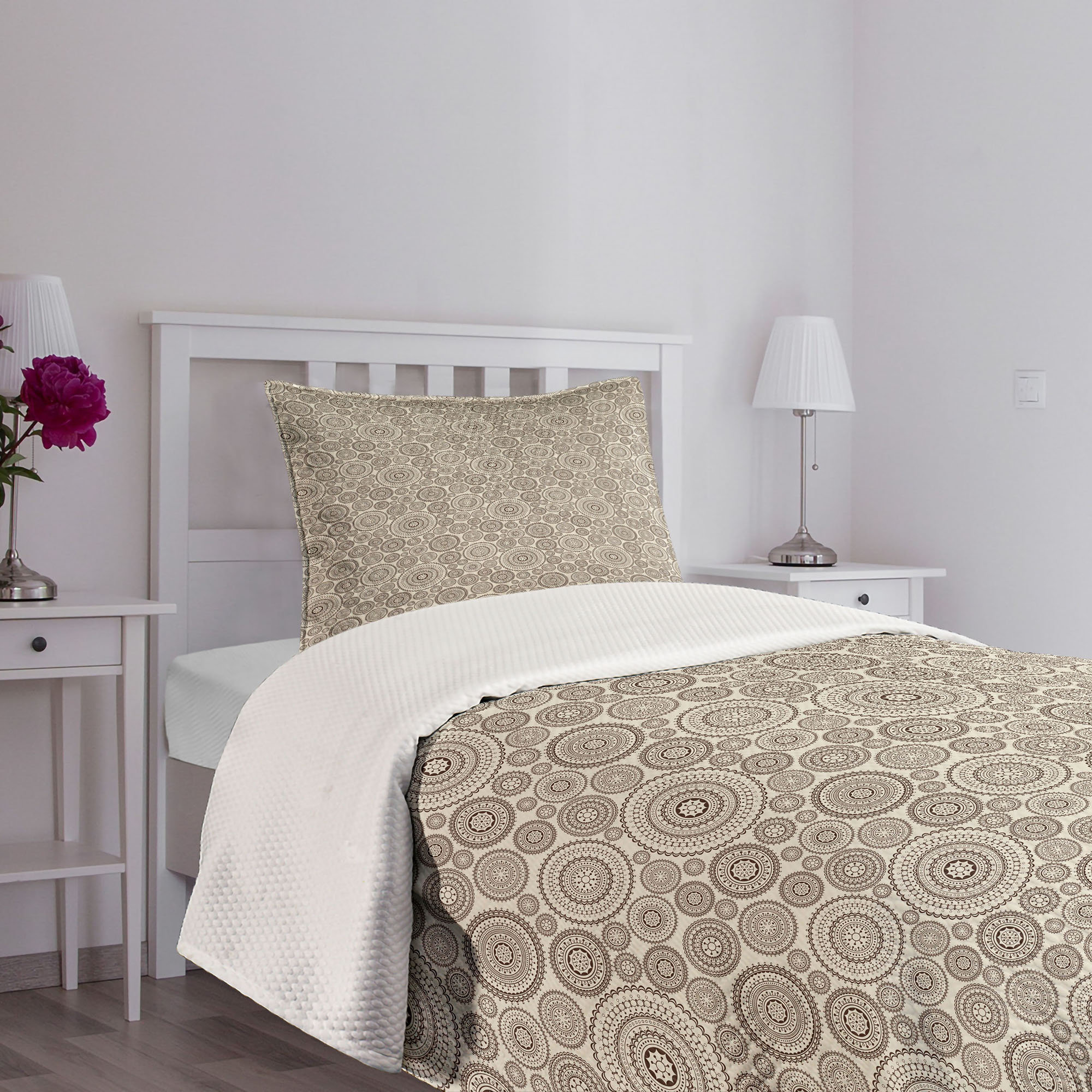 Ambesonne Beige Bedspread Set Circular Composition Lace Tan Brown | Wayfair