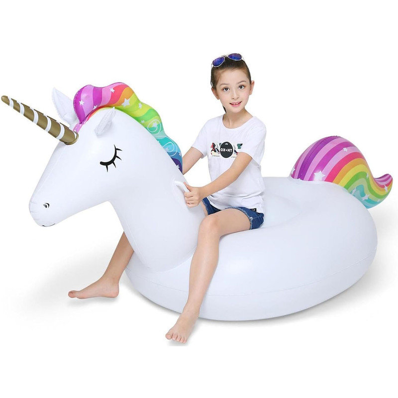 JASODI Inflatable Unicorn Pool Float Floatie Ride On with Fast Valves ...