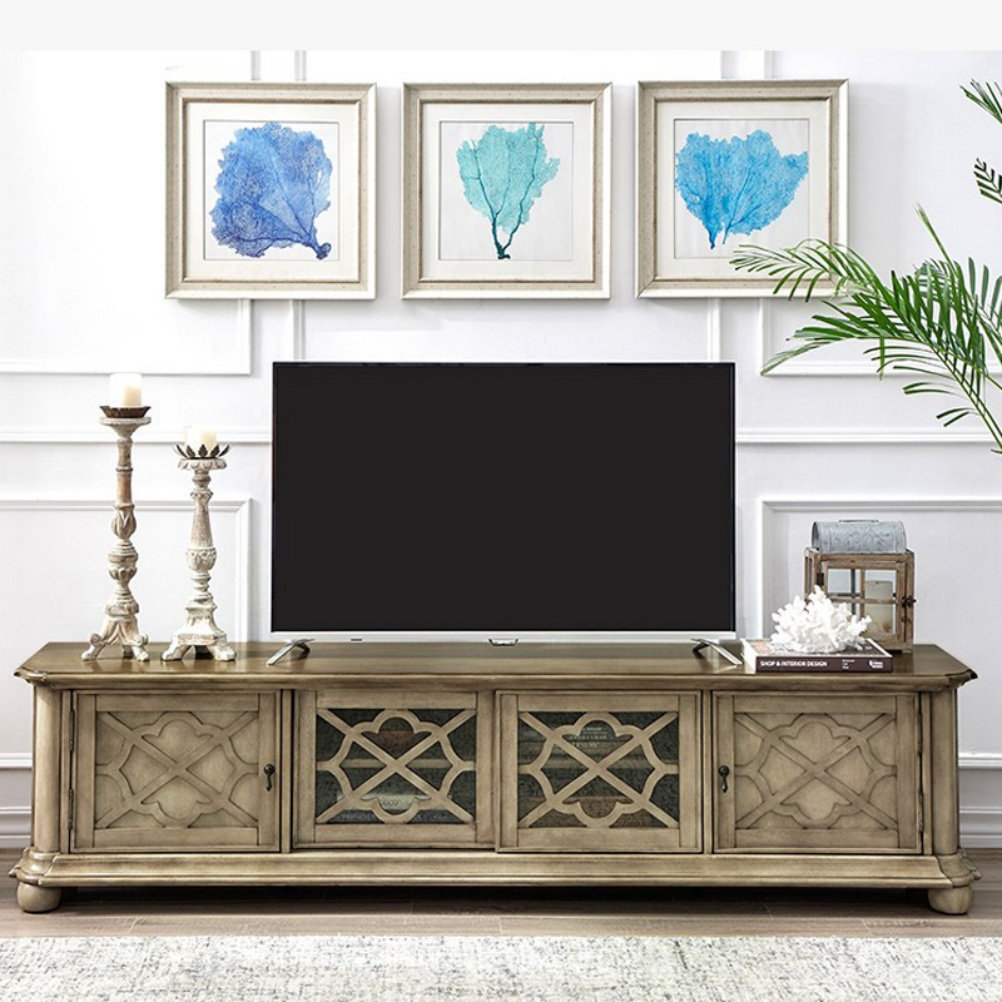 Dream cabinet Retro Solid Wood Rectangular TV Cabinet 86.6'' Media ...