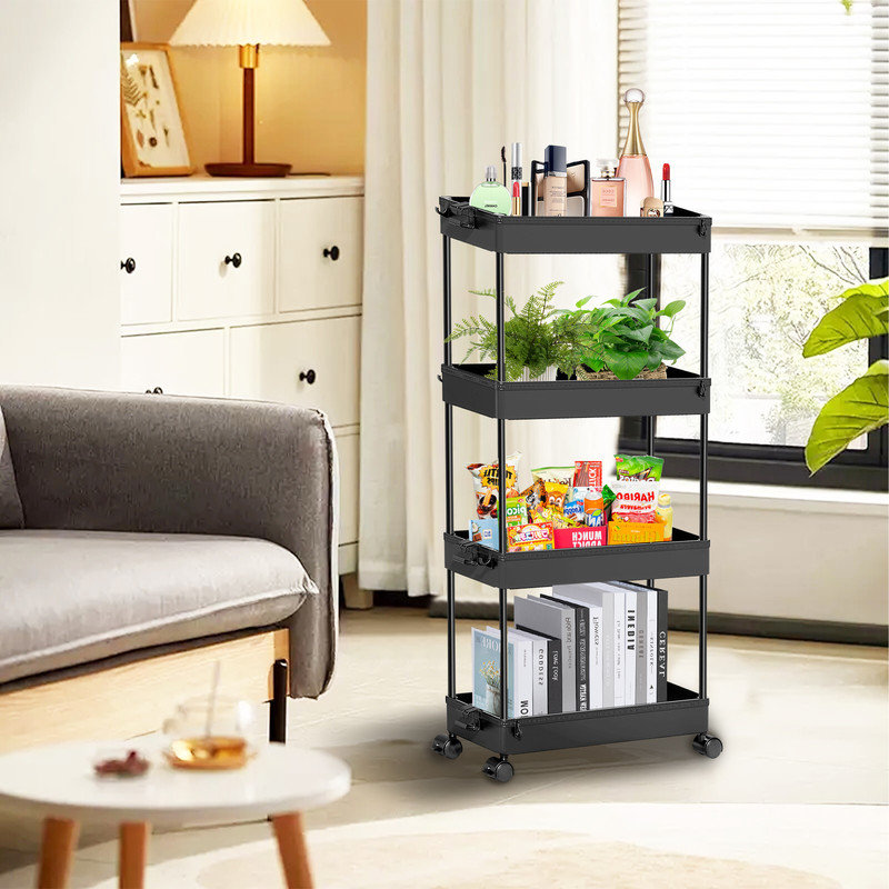 Rebrilliant Ultra-Thin Rolling Storage Cart 4-Tier Organizer Mobile ...