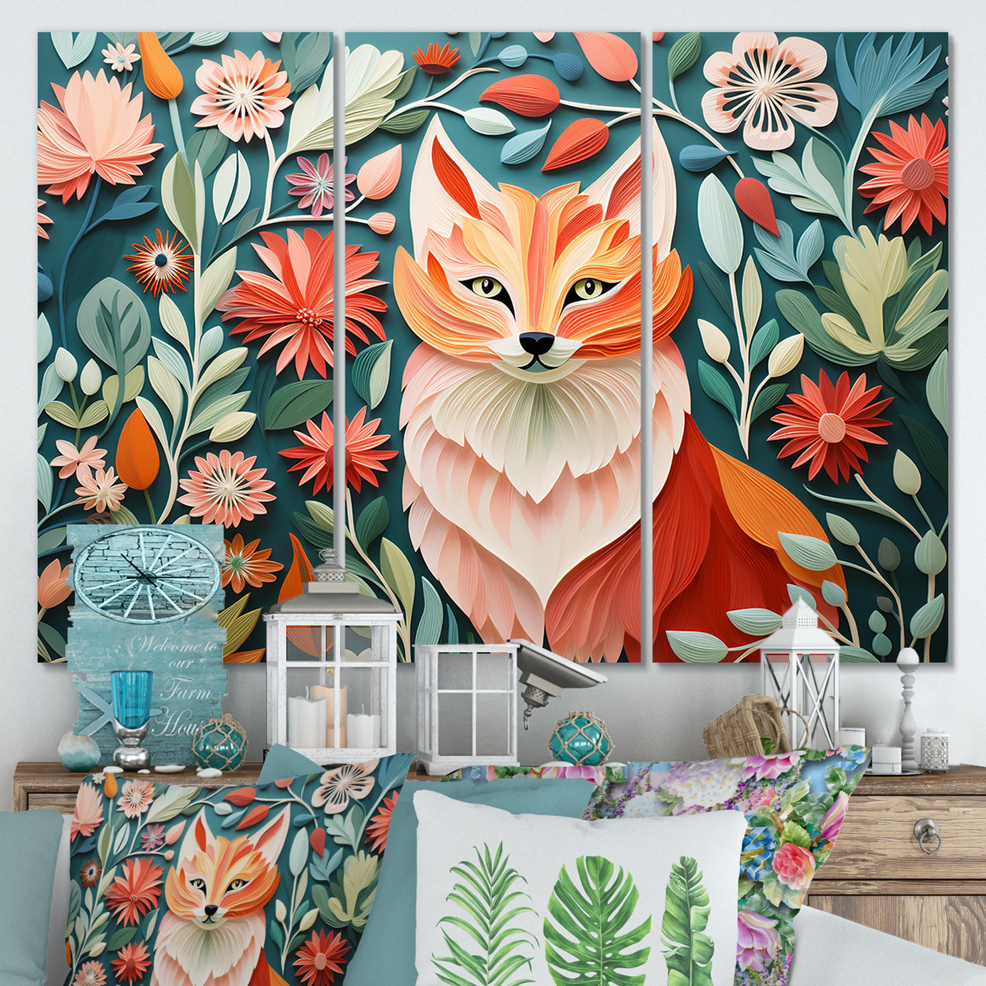 Millwood Pines Orange And Pink Fox In Mattie Style II - Fox Animal Wall ...