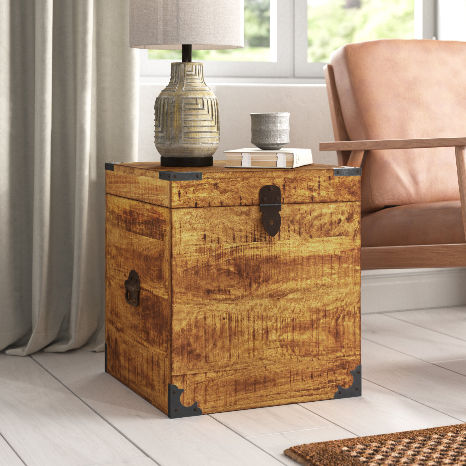 The Twillery Co. Mifley Solid Wood Block End Table with Storage ...