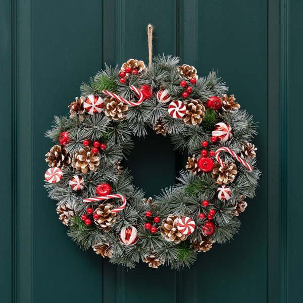 The Seasonal Aisle 41cm Faux Candy Cane and Berry Wreath | Wayfair.co.uk