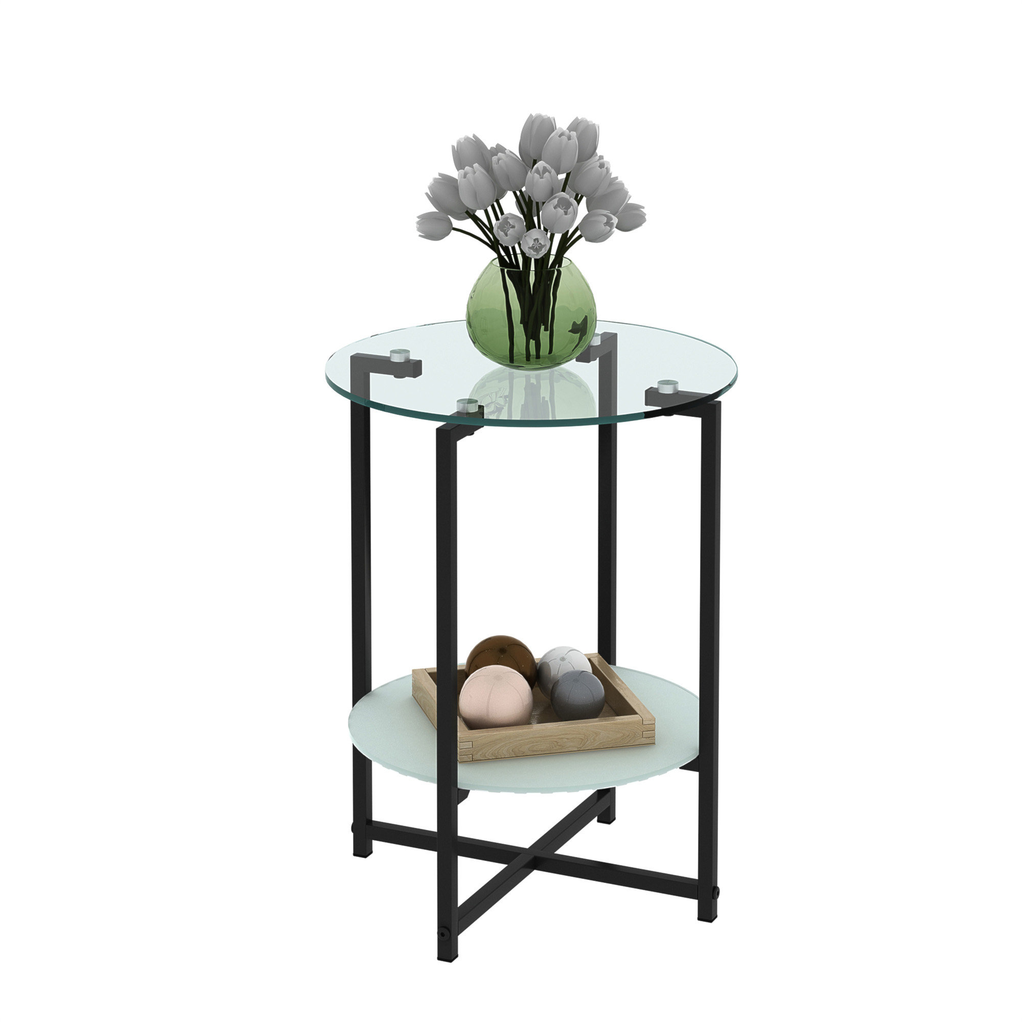 Wrought Studio™ Modern 2-layer End Table with Whole Tabletop with Metal ...