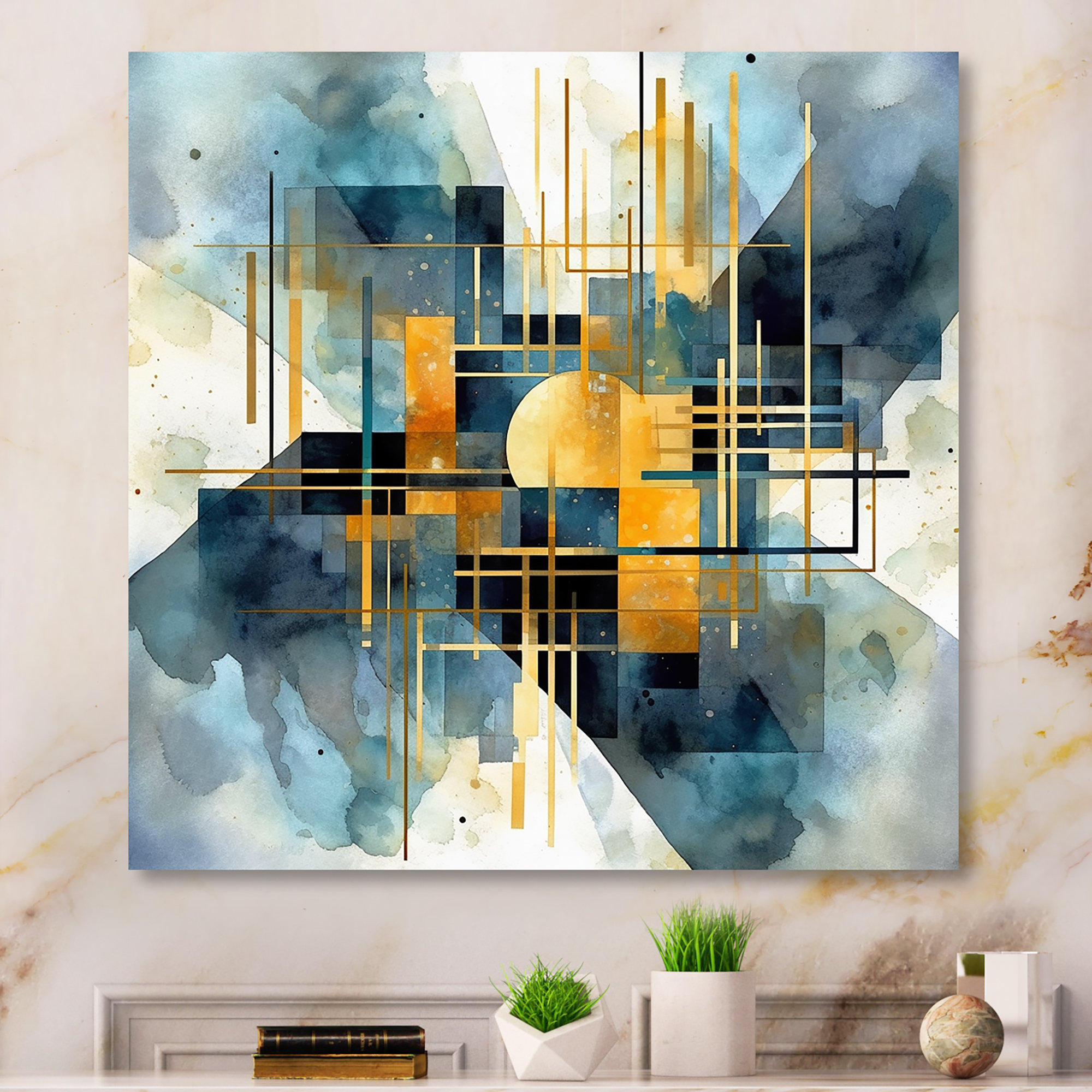 Ivy Bronx " Abstract Golden Lines Maze " on - Wayfair Canada