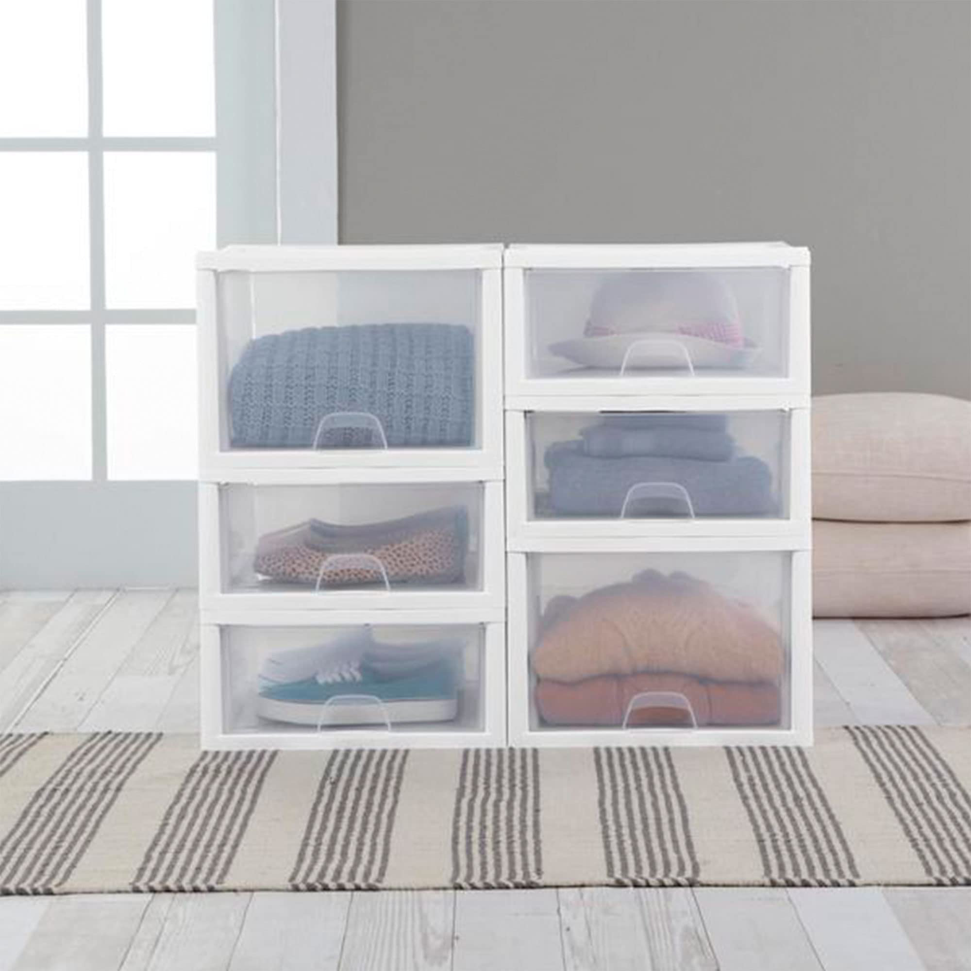 Rebrilliant Stacking Drawers, Clear Storage Closet Organizer, White ...