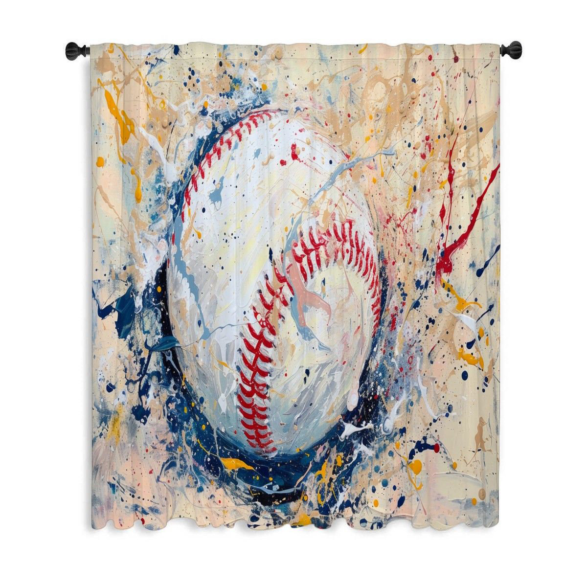 VisionDecor Baseball Window Curtains, Sports Blockout & Sheer Curtains ...