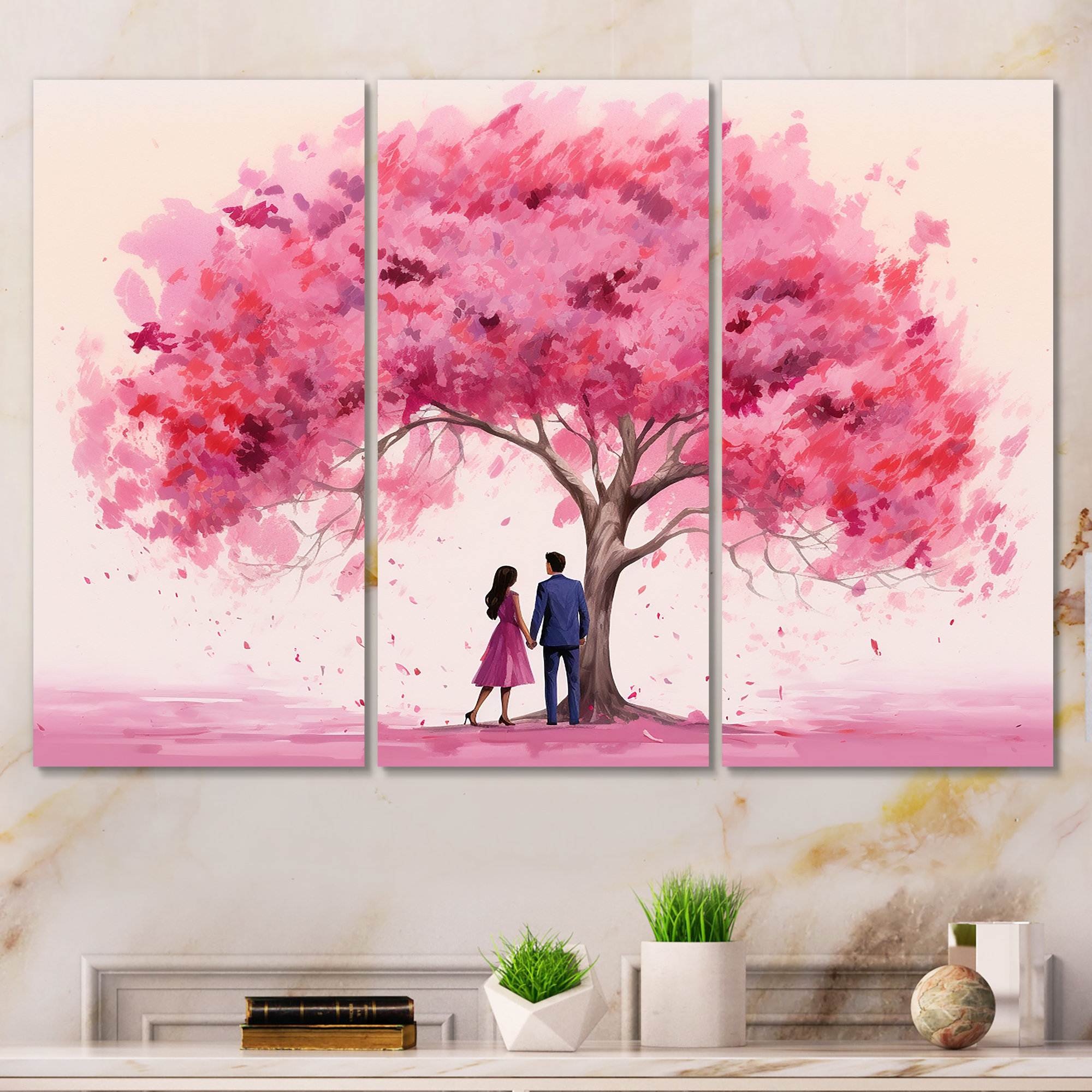 Lark Manor Romantic Couple Under A Pink Tree II - Woman Romantic Wall ...