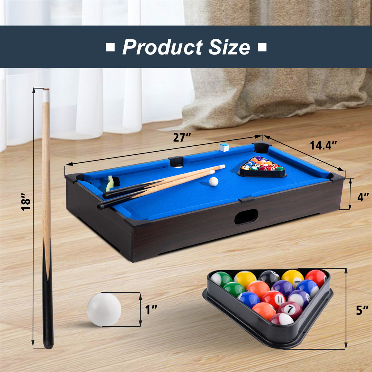 RayChee 27" Mini Pool Table Set, Tabletop Portable Billiards Game ...