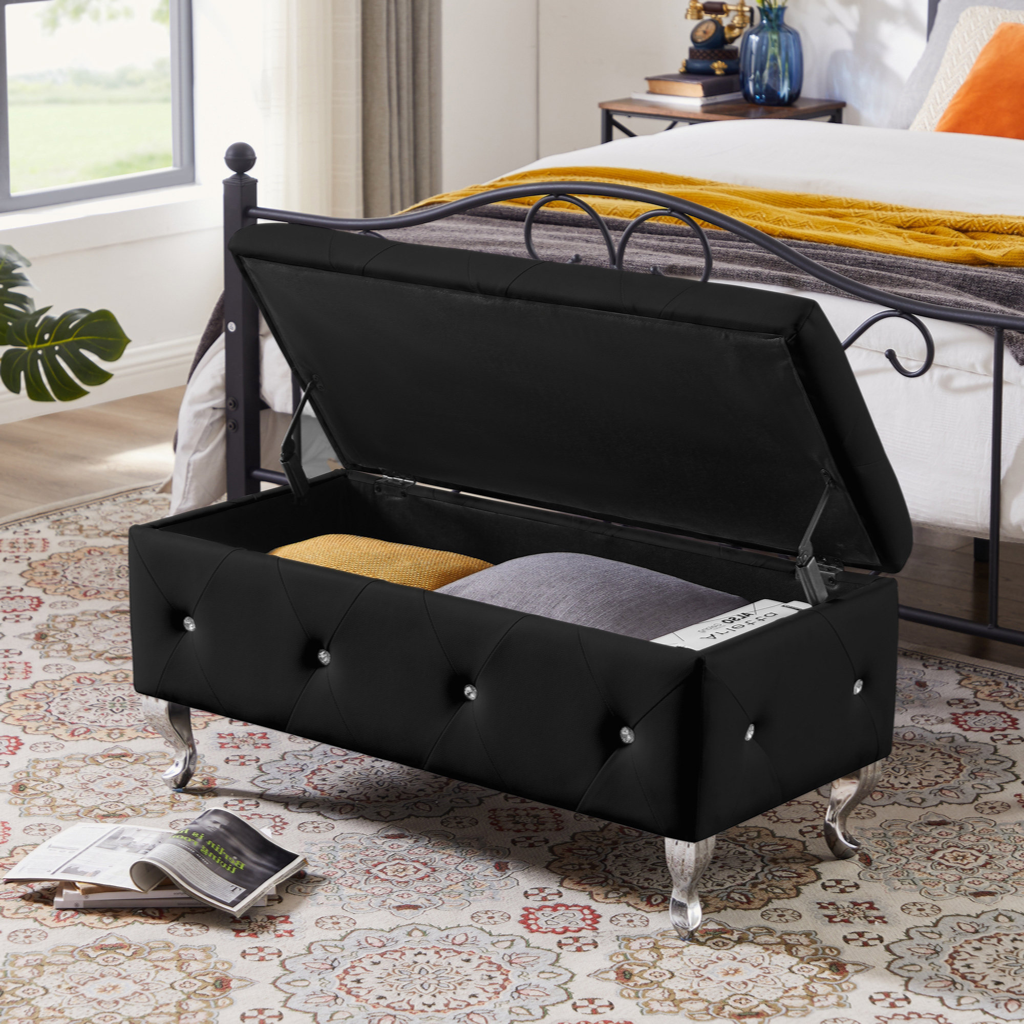 Rosdorf Park Storage Bench, Flip Top Entryway Bench Seat With Safety ...