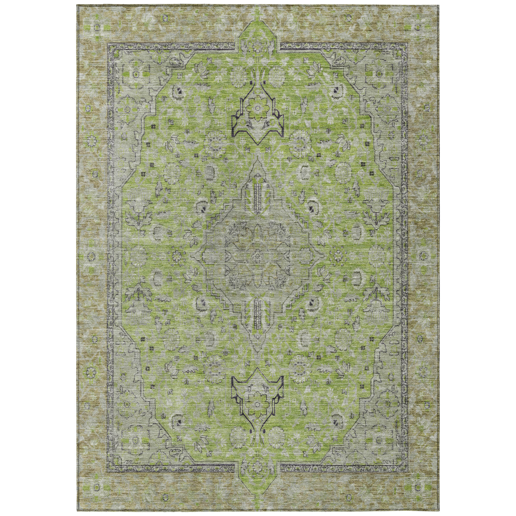 Bungalow Rose 10' X 14' Lime Green And Gray Medallion Washable Indoor ...