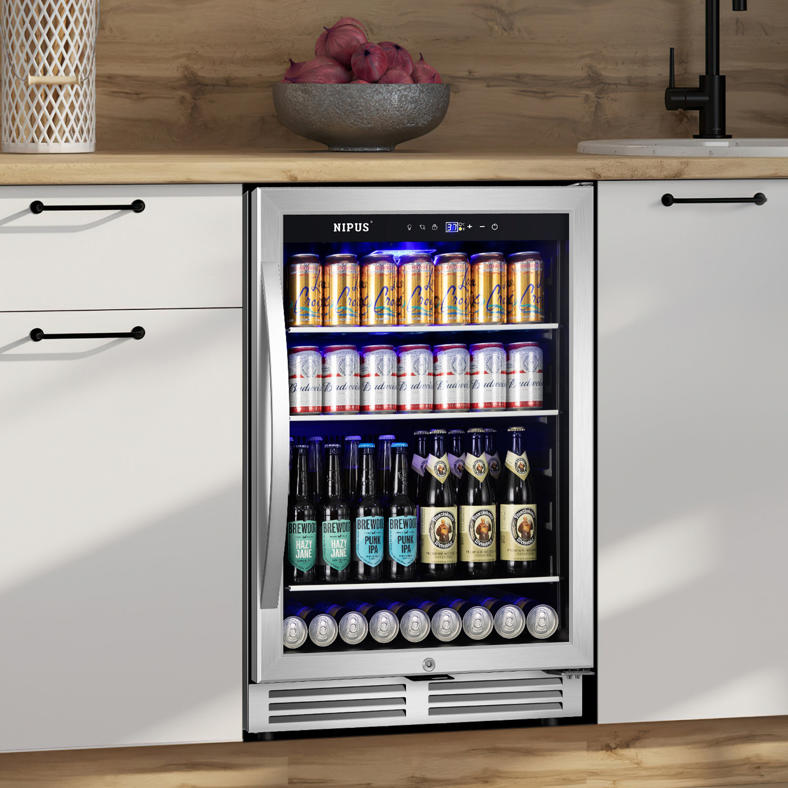 Nipus 24 Inch Beverage Refrigerator Cooler, 190 Can Built-In and ...