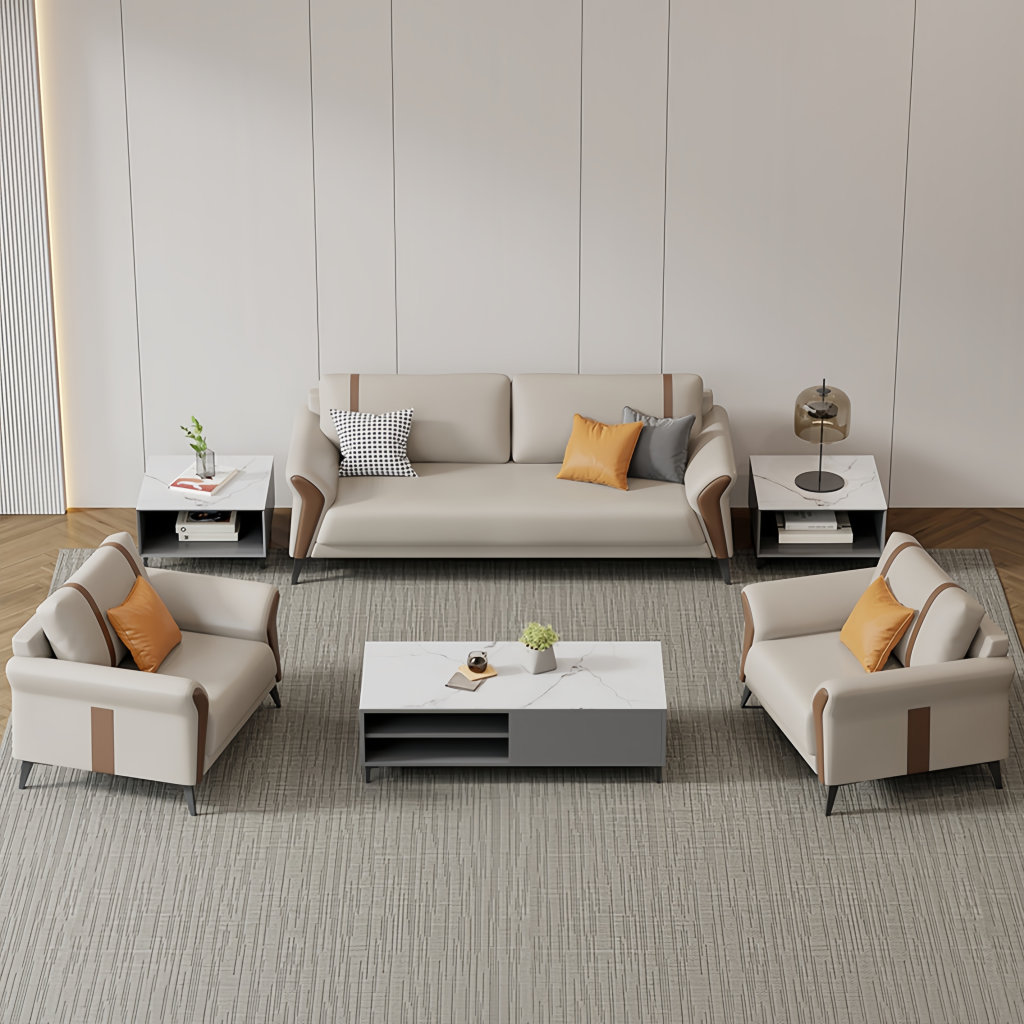 Lifton Modern Solid Wood Sofa Tea Table Combination 4 - Piece Faux ...