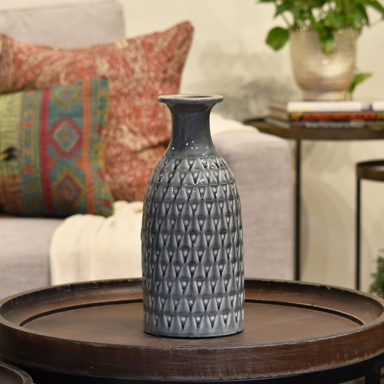 Bloomsbury Market Embossed Triangle Ceramic Table Vase | Wayfair