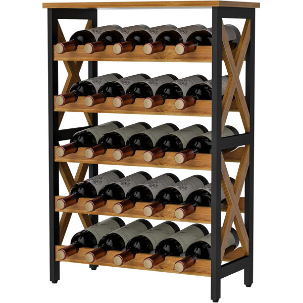 Gracie Oaks 25 Bottle Wine Rack Freestanding Floor Rustic Wine Holder ...