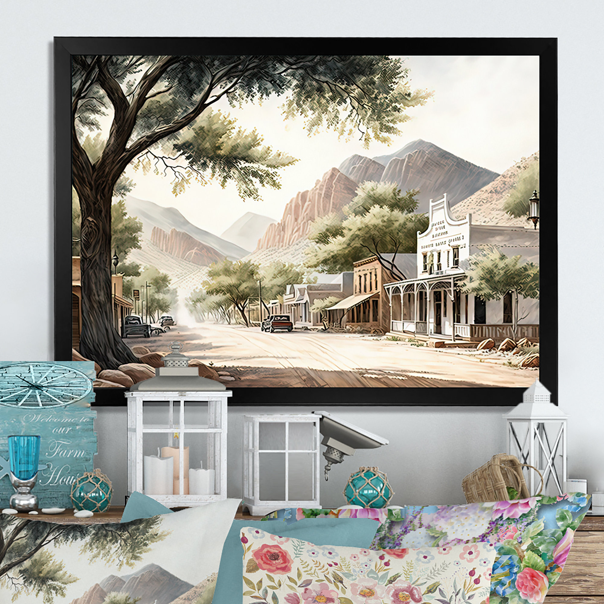 Design Art Small Town Wild West I - Southwestern Canvas Wall Art ...