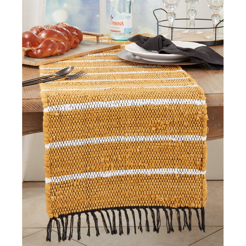 Saro Farmhouse Striped Chindi Table Runner | Wayfair