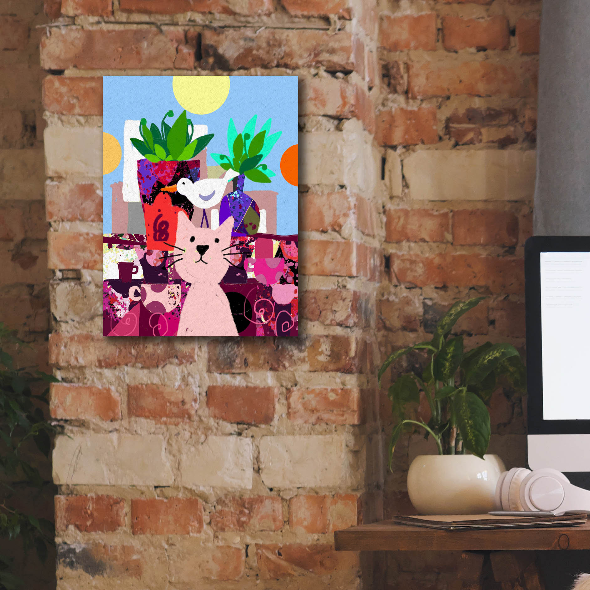 Isabelle & Max™ 'Cat With Bird On Head' by Holly McGee Canvas Wall Art ...