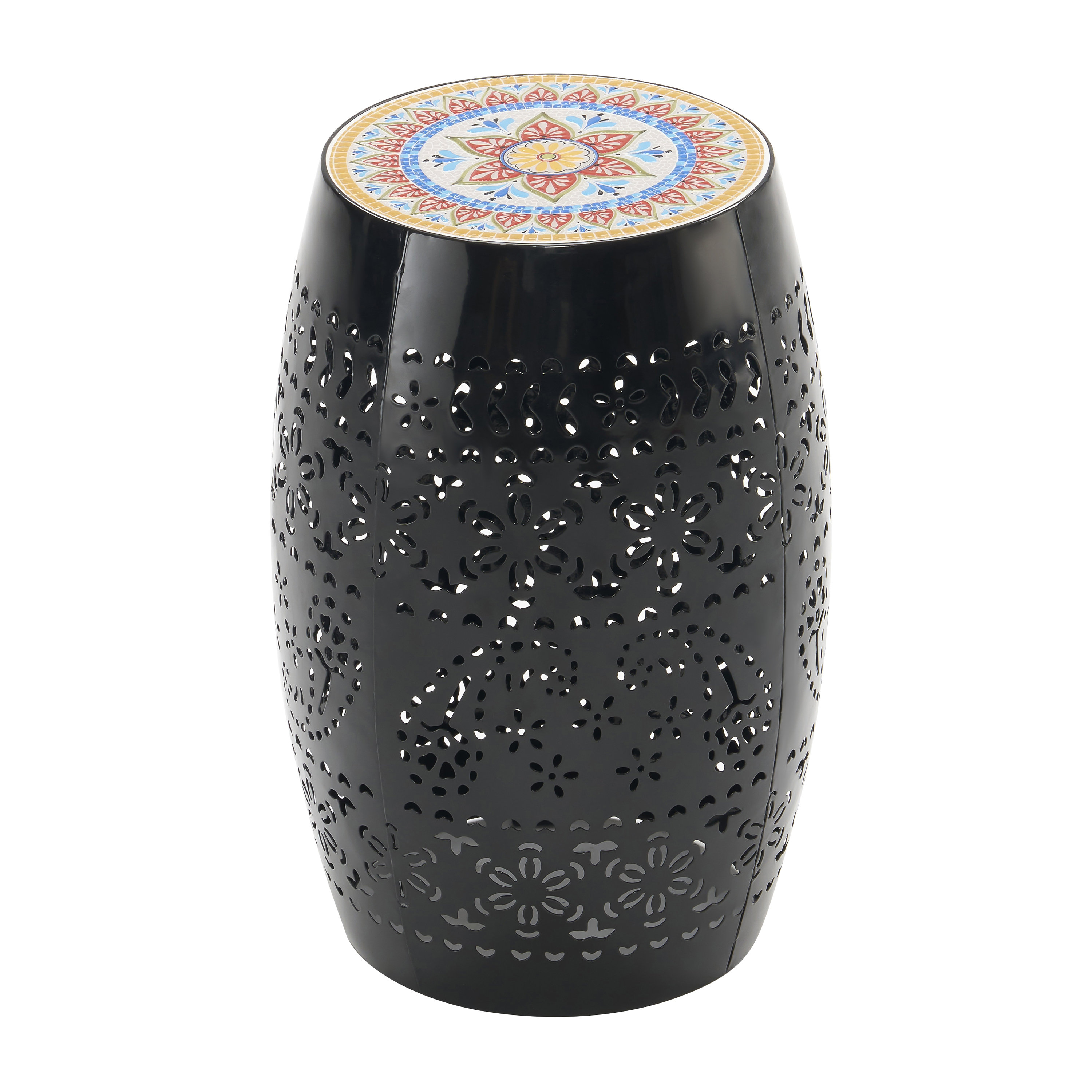 Dakota Fields Floral Mosaic Accent Table, Garden Stool, Roman Pattern ...