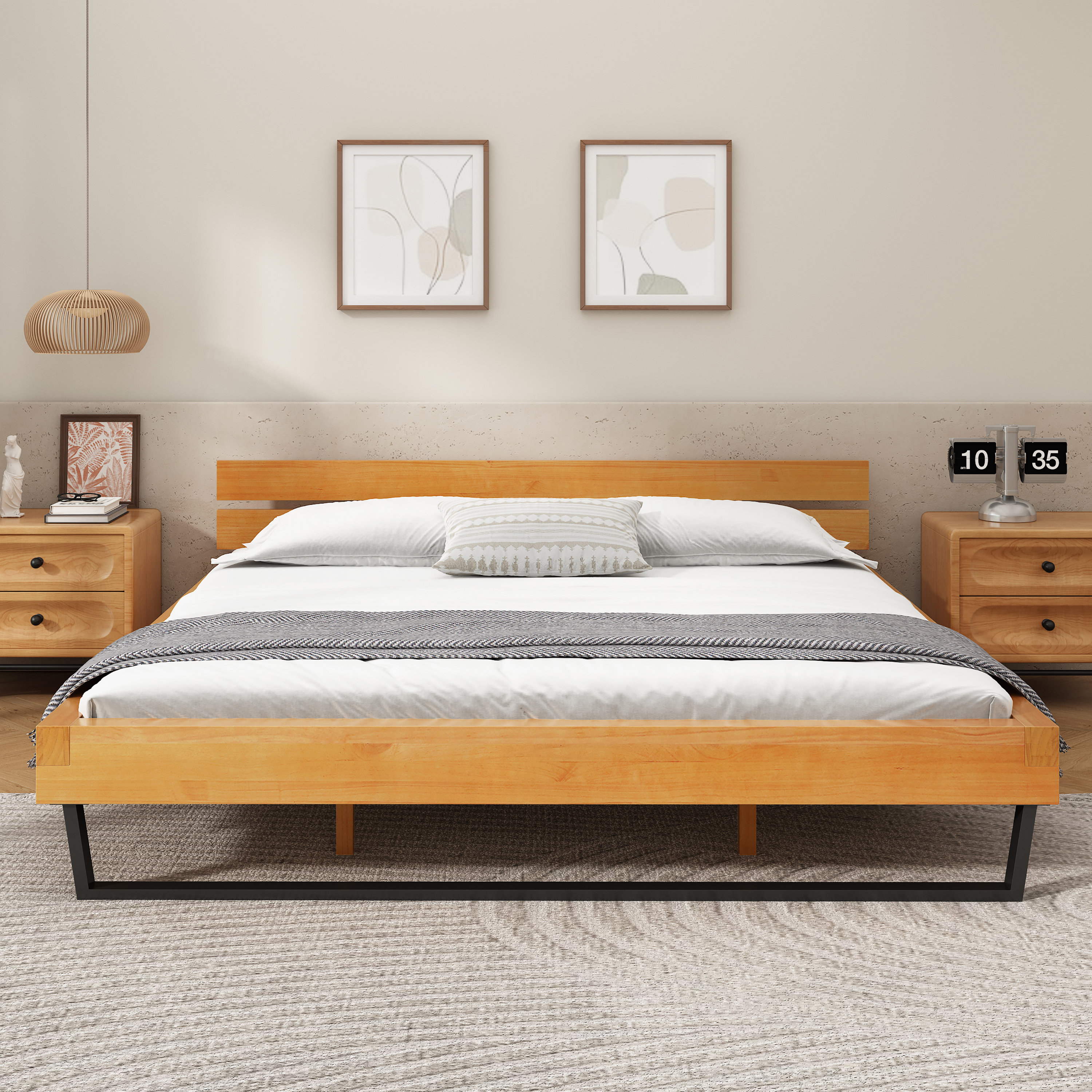 Latitude Run® Rustic Pine Platform Bed Frame with Metal Slat Support, Low-Profile Design for ...