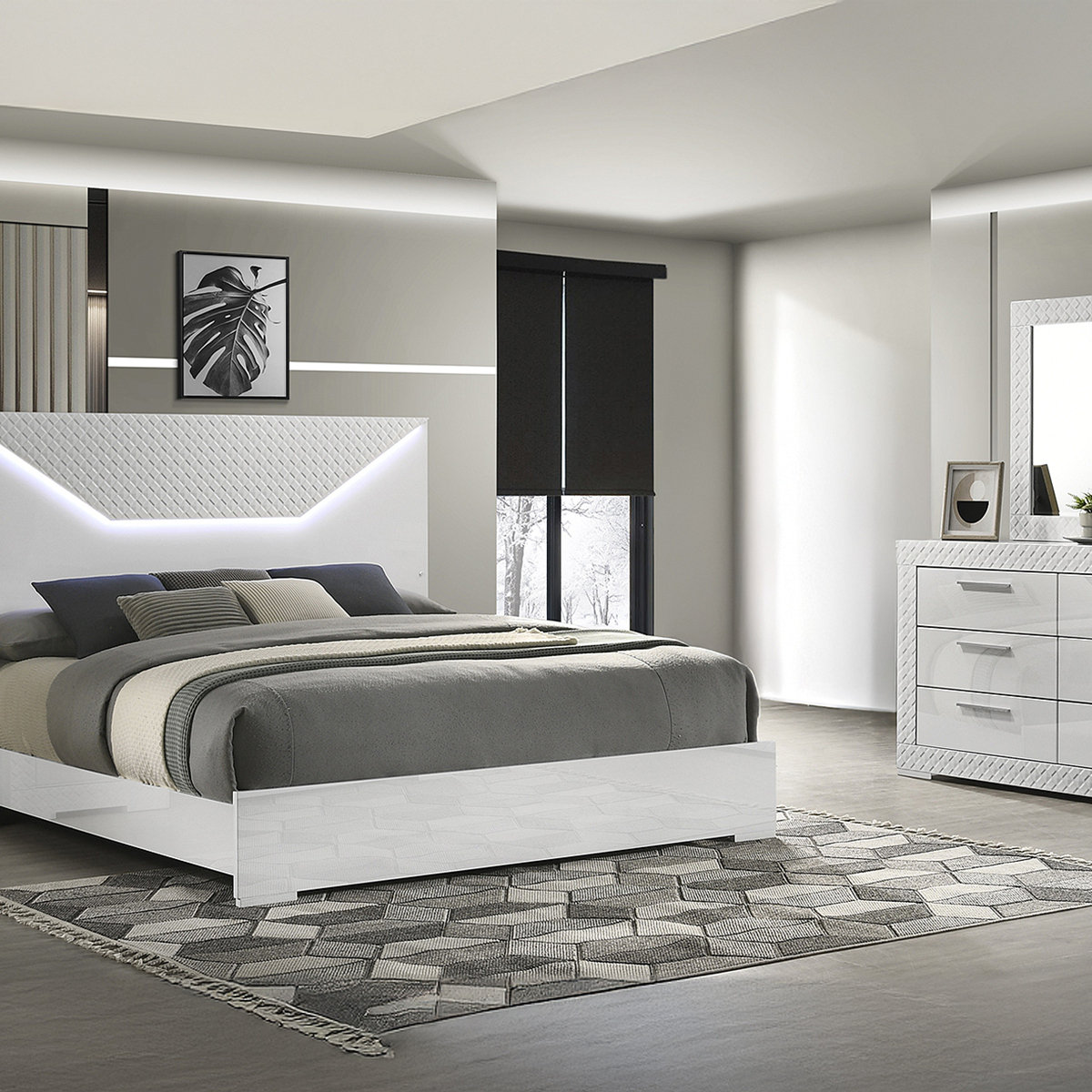 Orren Ellis Modern LED Bed With Sleek Design And Premium Lacquer Finish ...