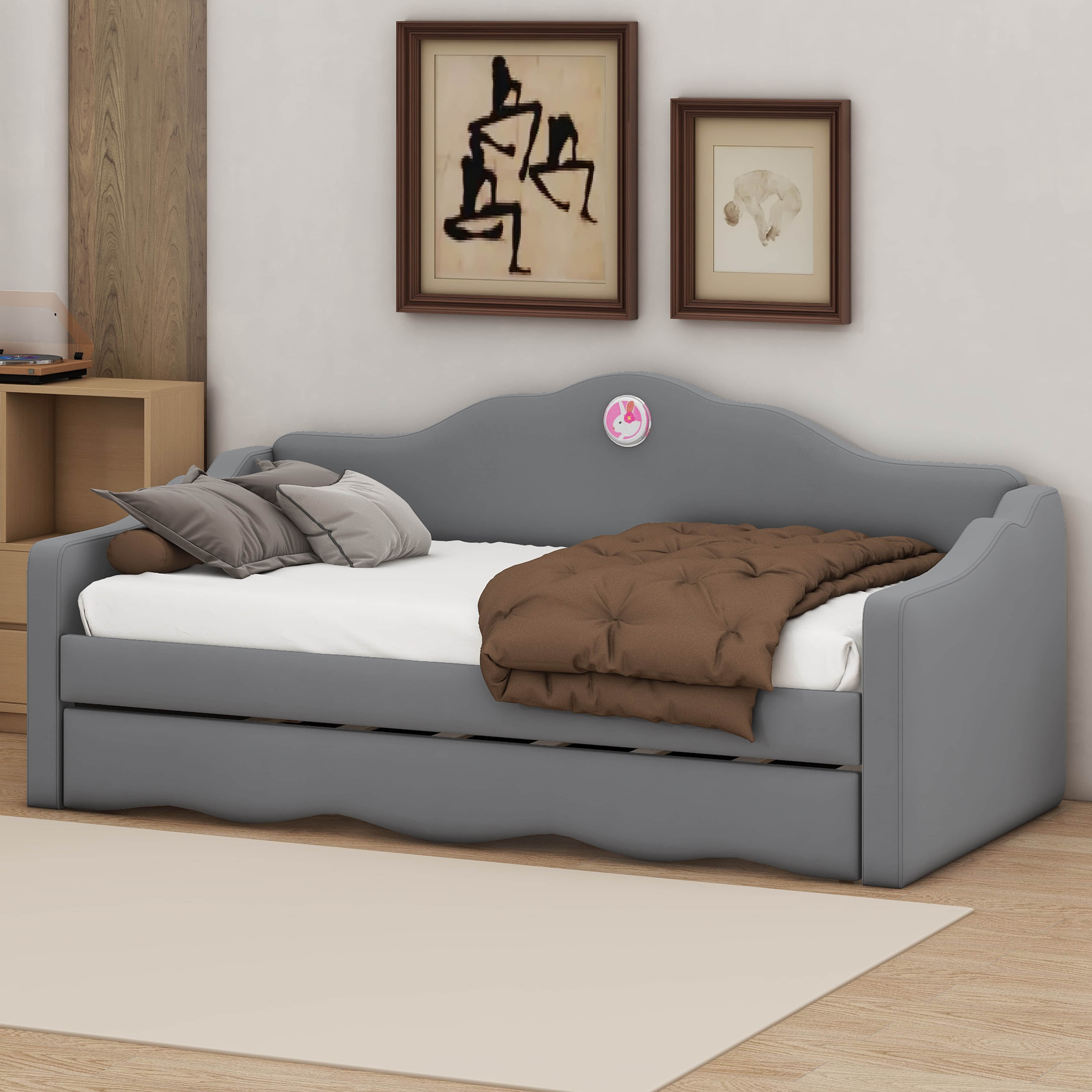 Latitude Run® Twin Size Upholstered Daybed With Wave-Shaped Trundle ...