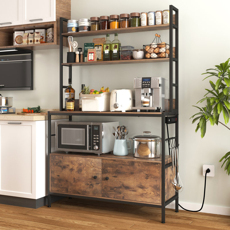 17 Stories Kitchen Bakers Rack With Storage Cabinet And Power Outlets ...