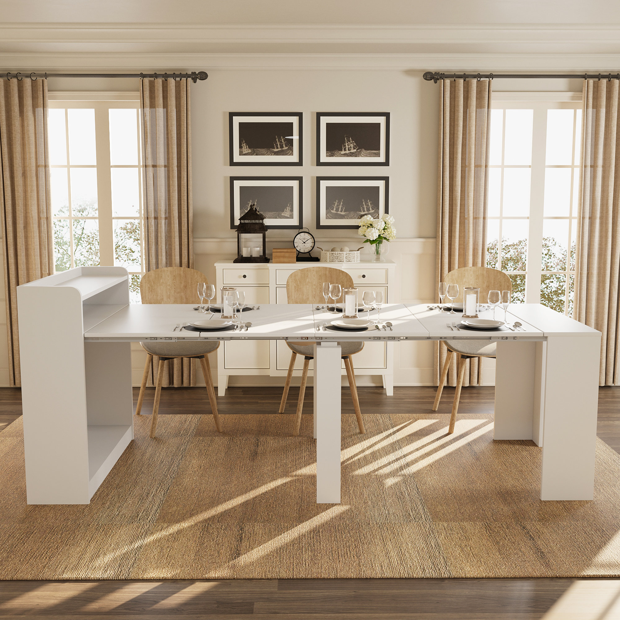 Millwood Pines Space-Smart Expandable Dining Table, Multi-Functional ...