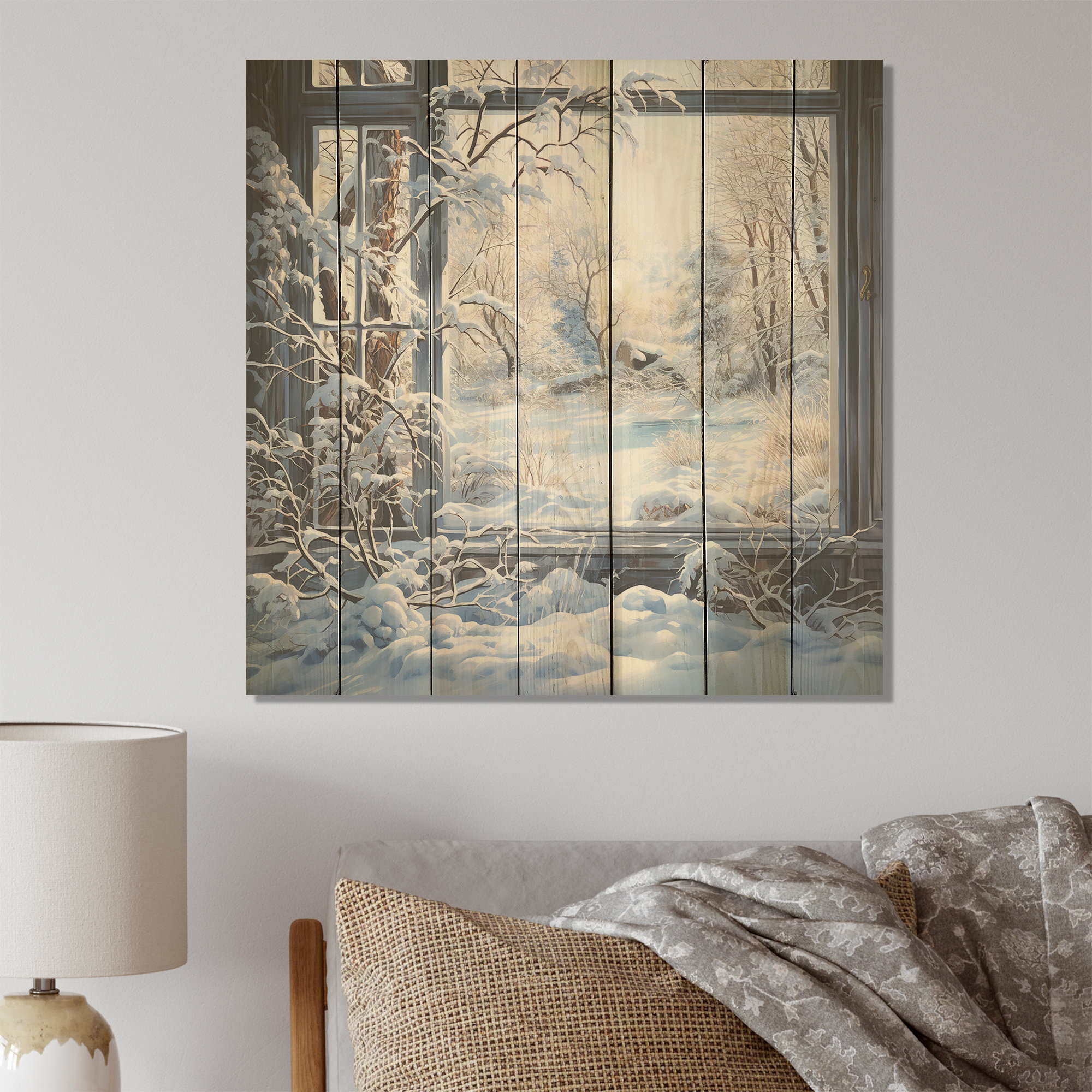Winston Porter Winter River Window View I - Winter Landscape On Wood ...