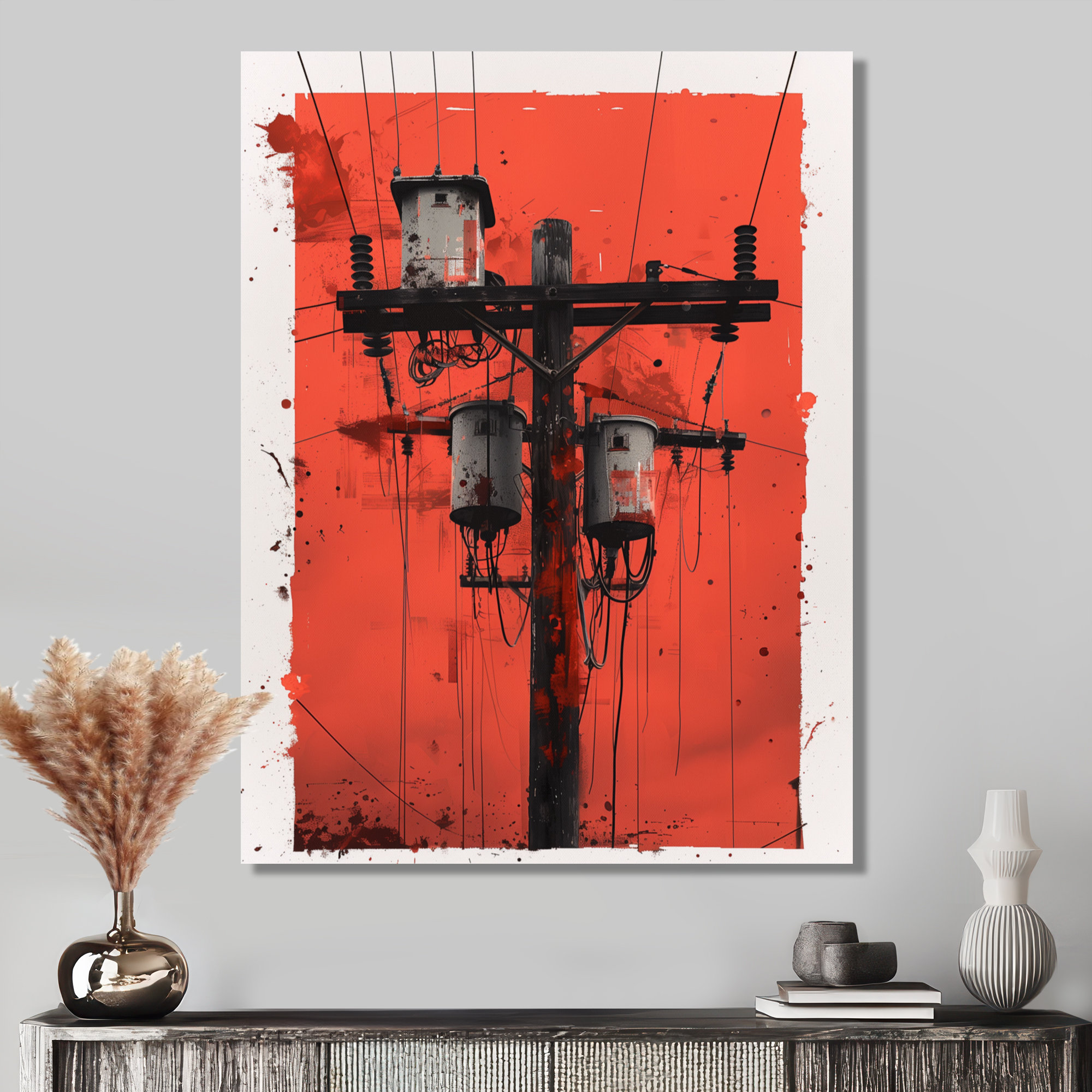 Trent Austin Design® Red Black Urban Electric Power Lines II - Power ...