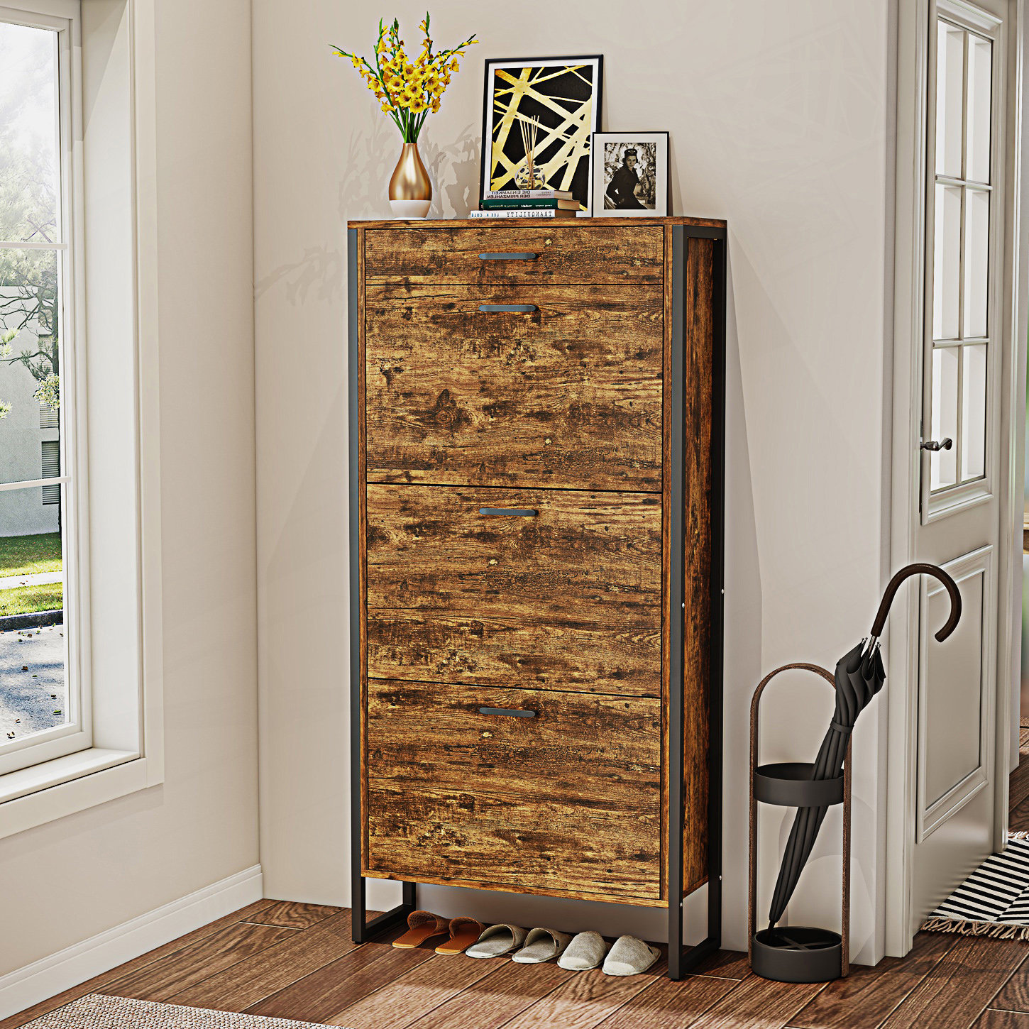 17 Stories Shoe Storage Cabinet With 3 Flip Drawers&1 Drawer, Slim ...