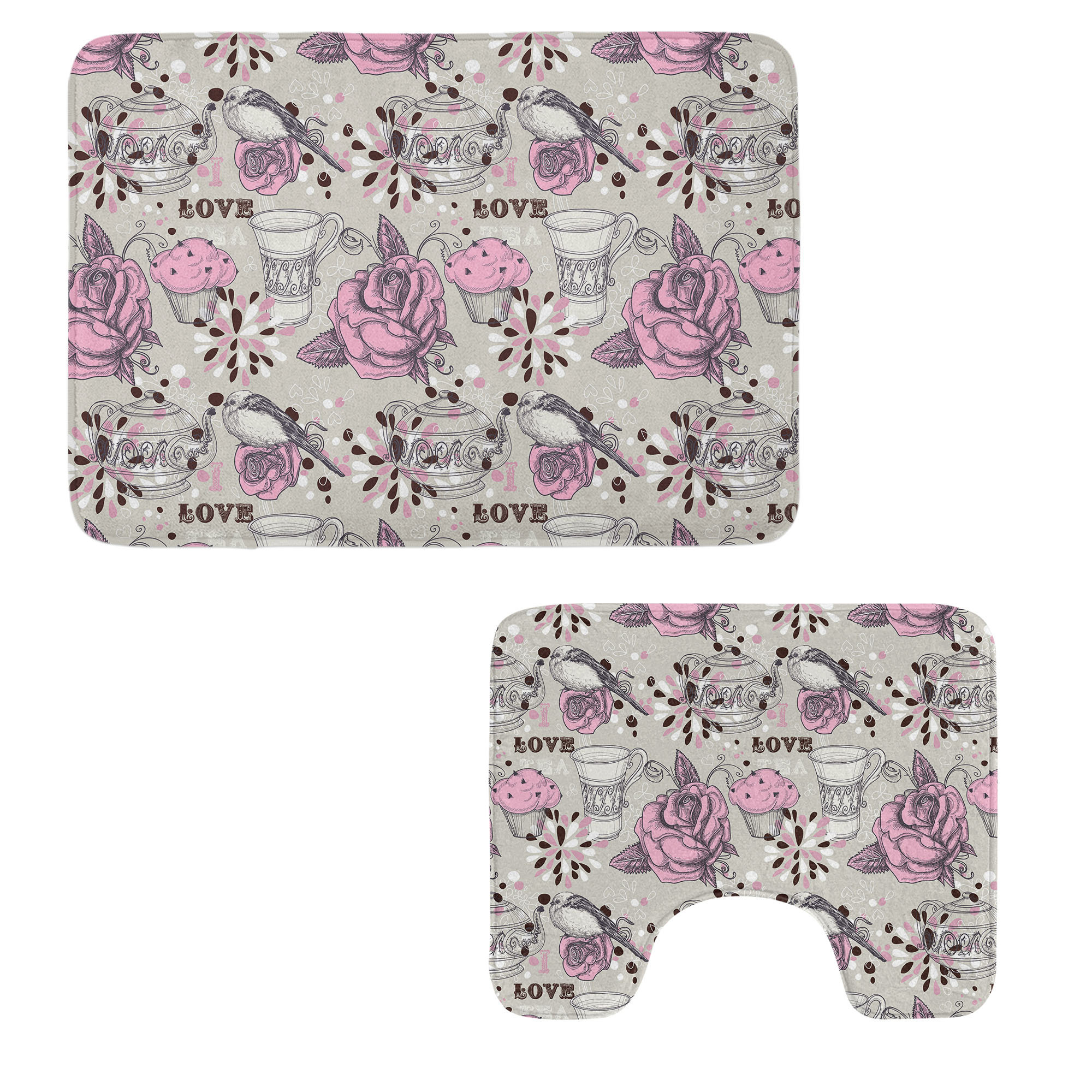 Ebern Designs Tea Party Bathroom Rug Set 2 Pieces Rectangle & Contour ...