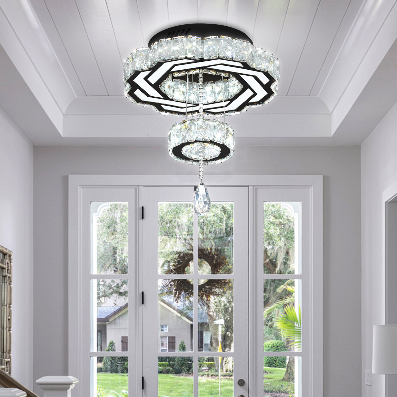 Mercer41 H13''2 Tier Raindrop Crystal Ceiling Chandelier Small Ceiling ...