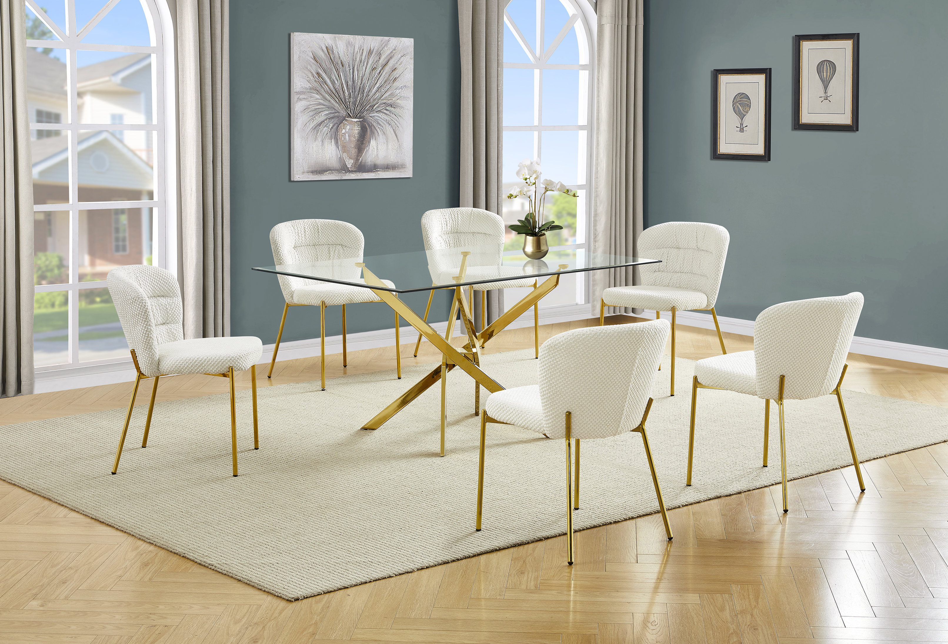 Everly Quinn Rectangular Tempered Glass Dining Set With Comfy Chairs ...