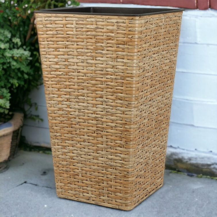 House of Hampton Large Tall Square Plant Pot Rattan Weave Indoor ...