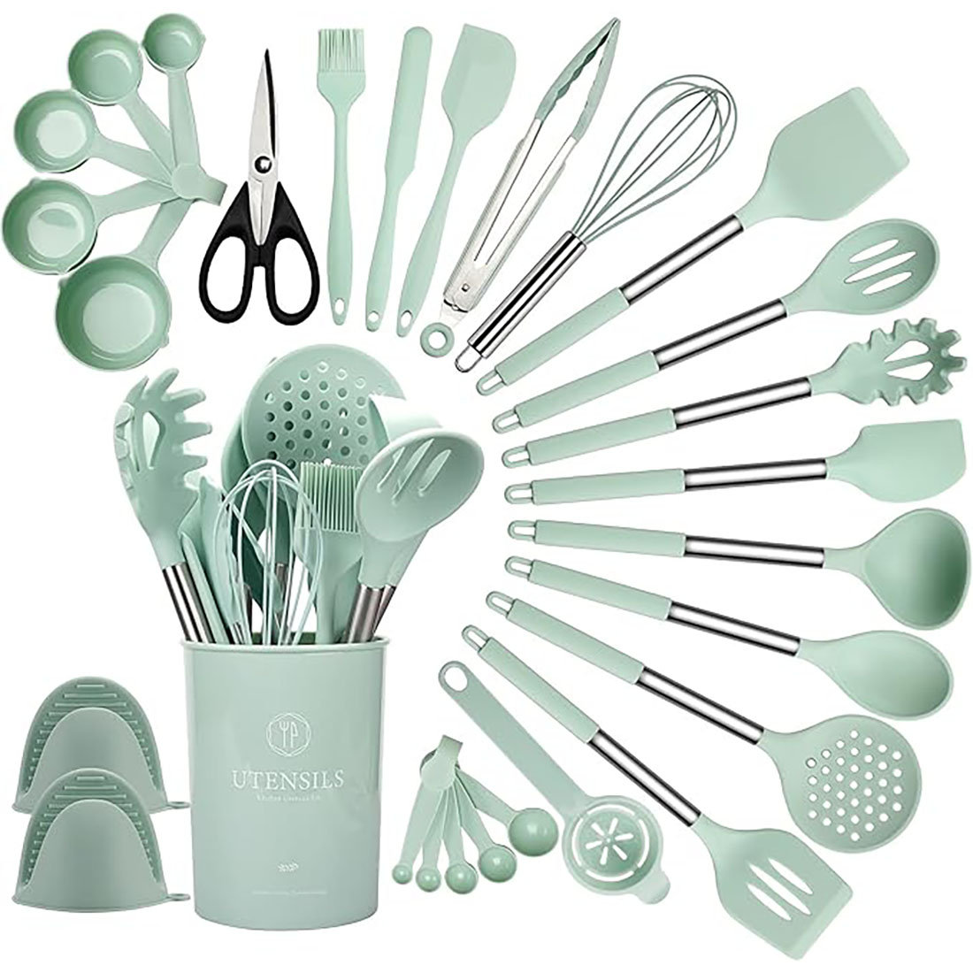 KOGBEL Silicone Kitchenware Set, 28 Non-Stick Cookware Set Including ...